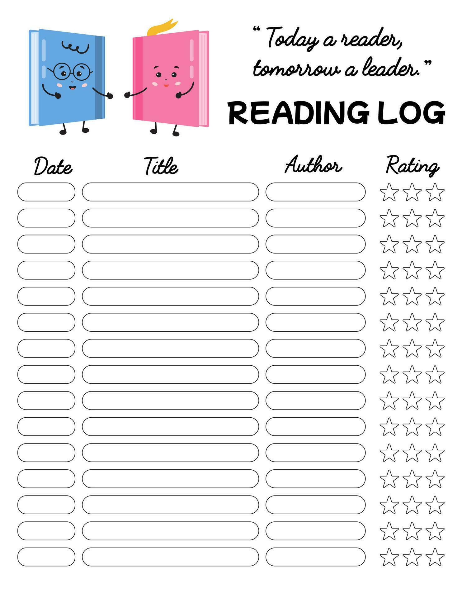 Reading log with book tracker. Reading chart, tracking progress ...
