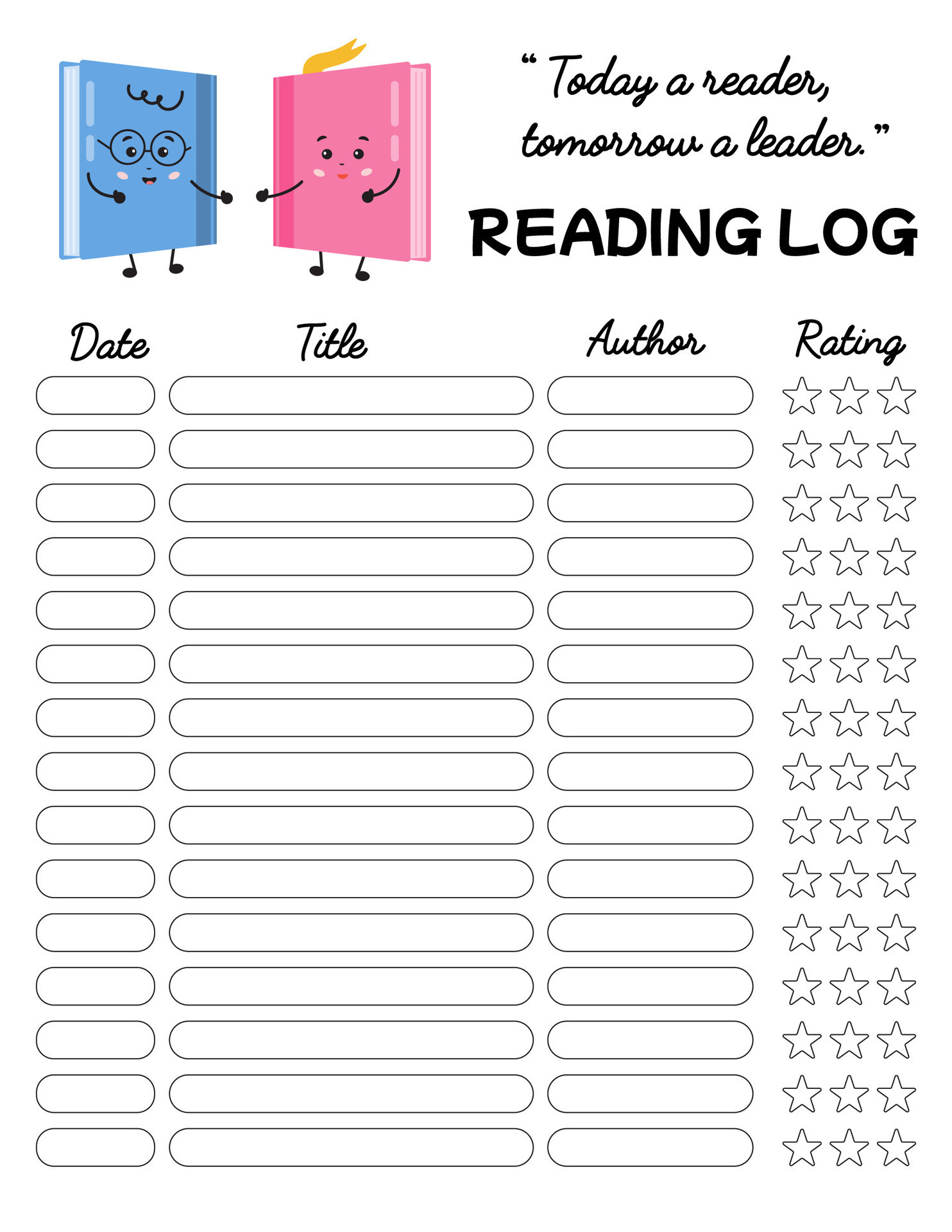 Reading log with book tracker. Reading chart, tracking progress ...