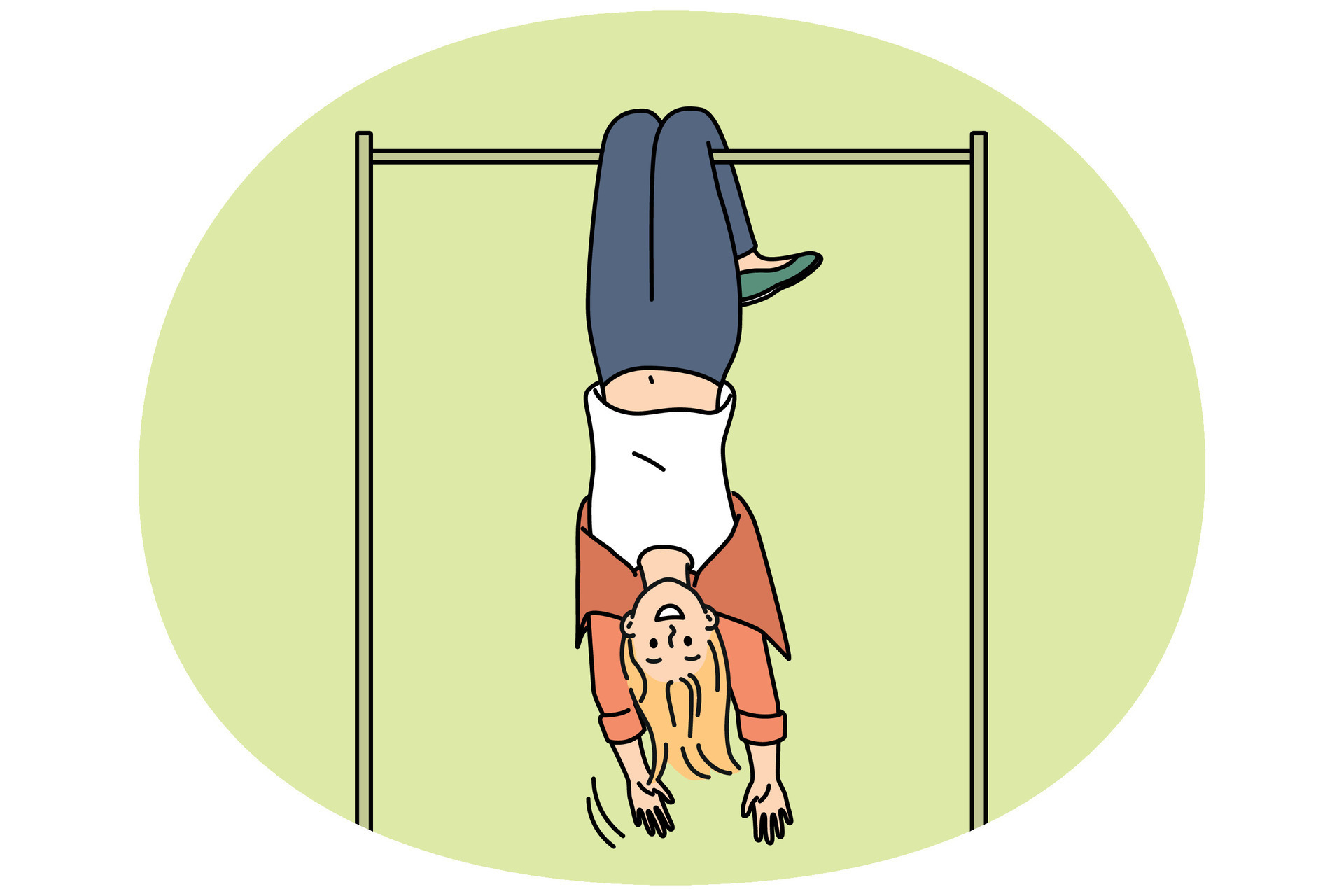 Overjoyed woman hanging upside down on bar 36443052 Vector Art at Vecteezy