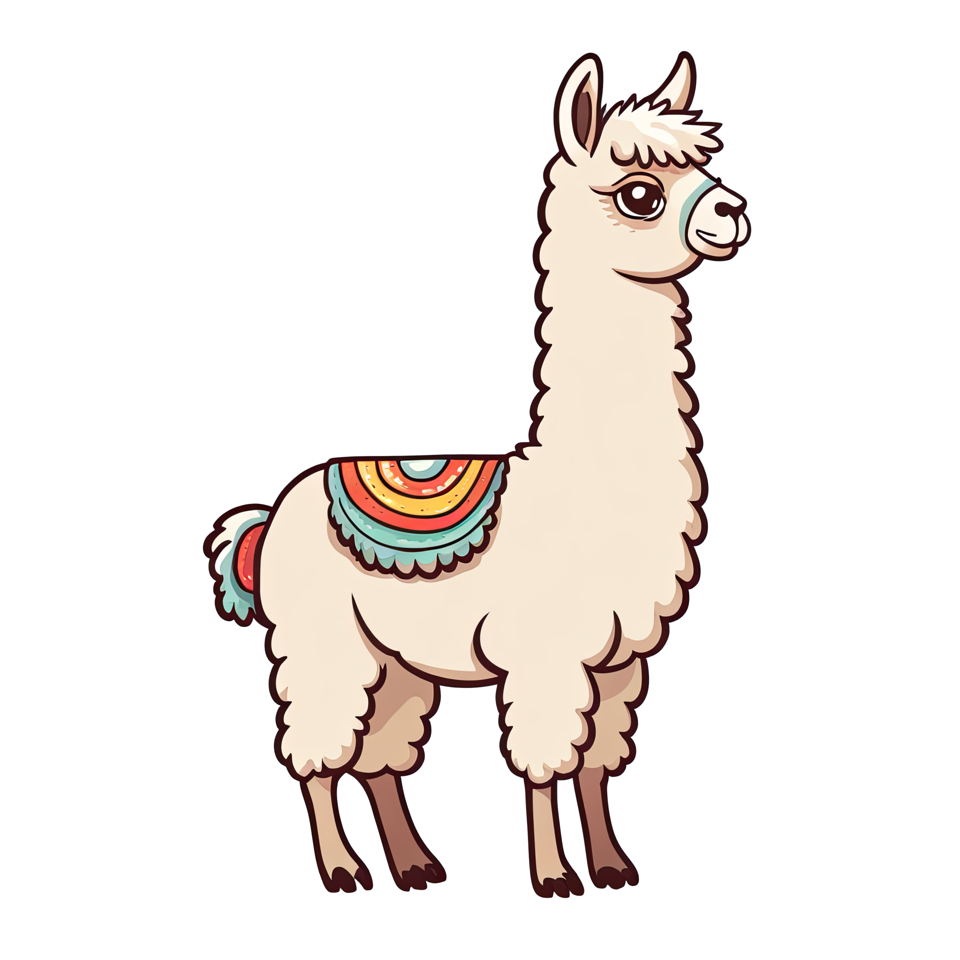 AI generated Cute alpaca cartoon illustration for kids on transparent ...