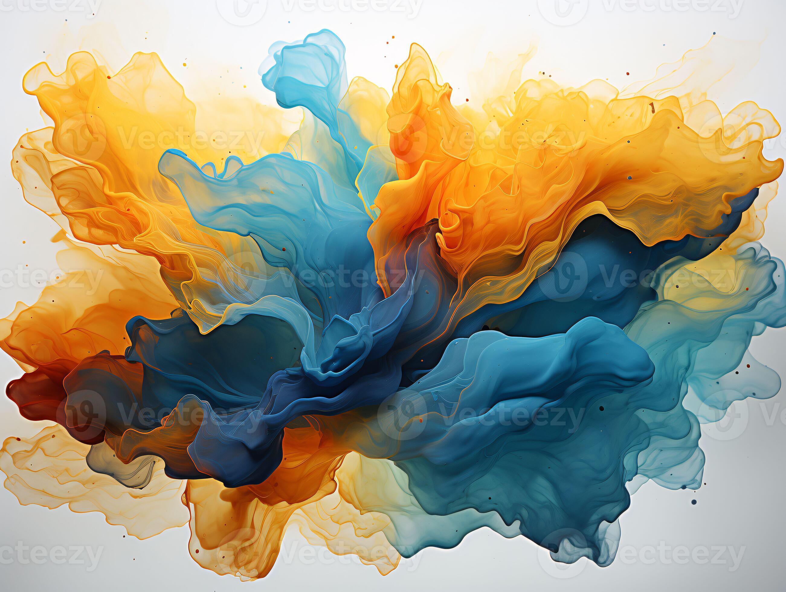 AI generated Blue and Gold Paint Splash and Texture on White Background ...