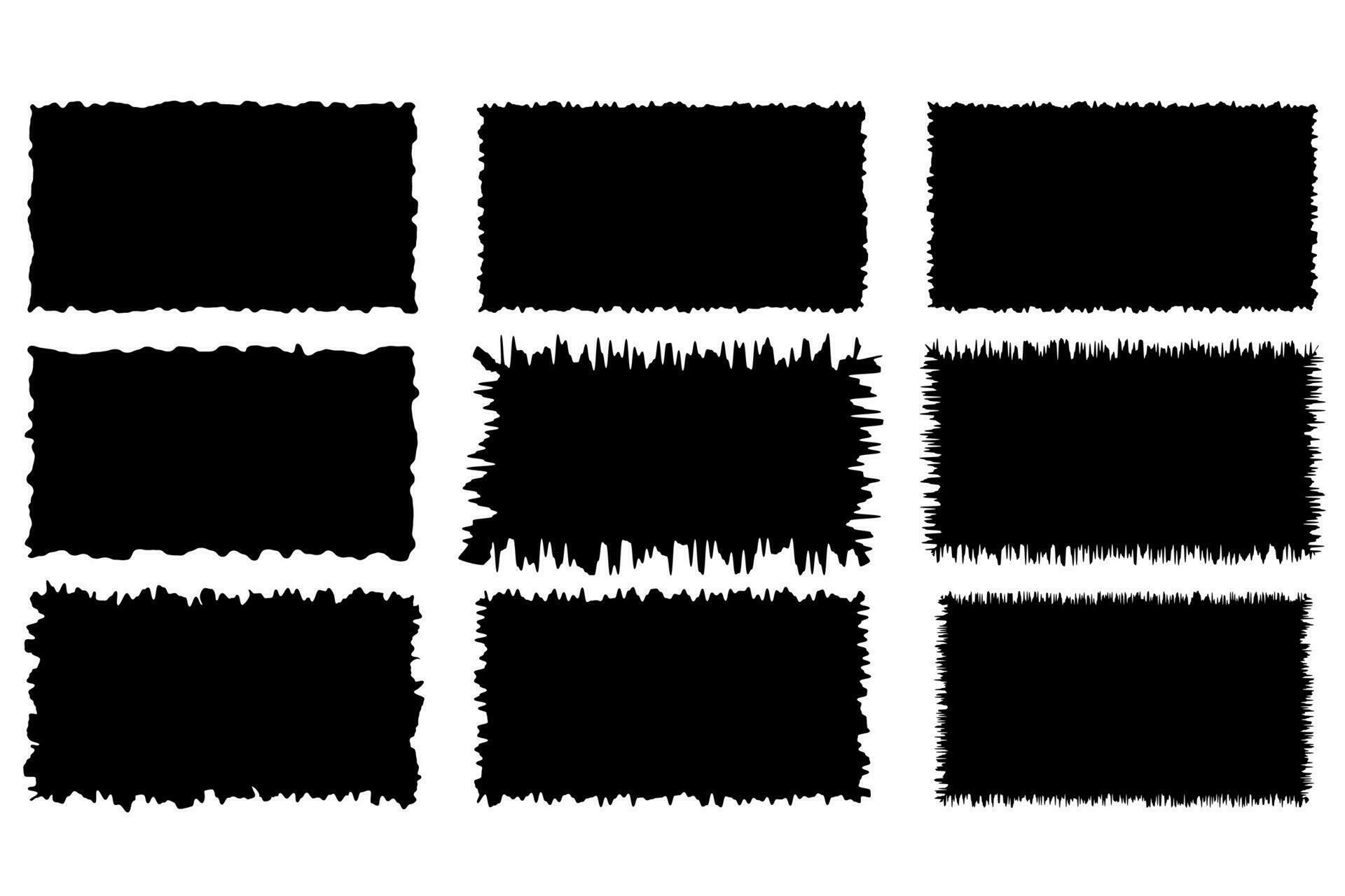 Rough rectangle paper shape with torn jagged frame. Rip grunge border strip for banner label ...