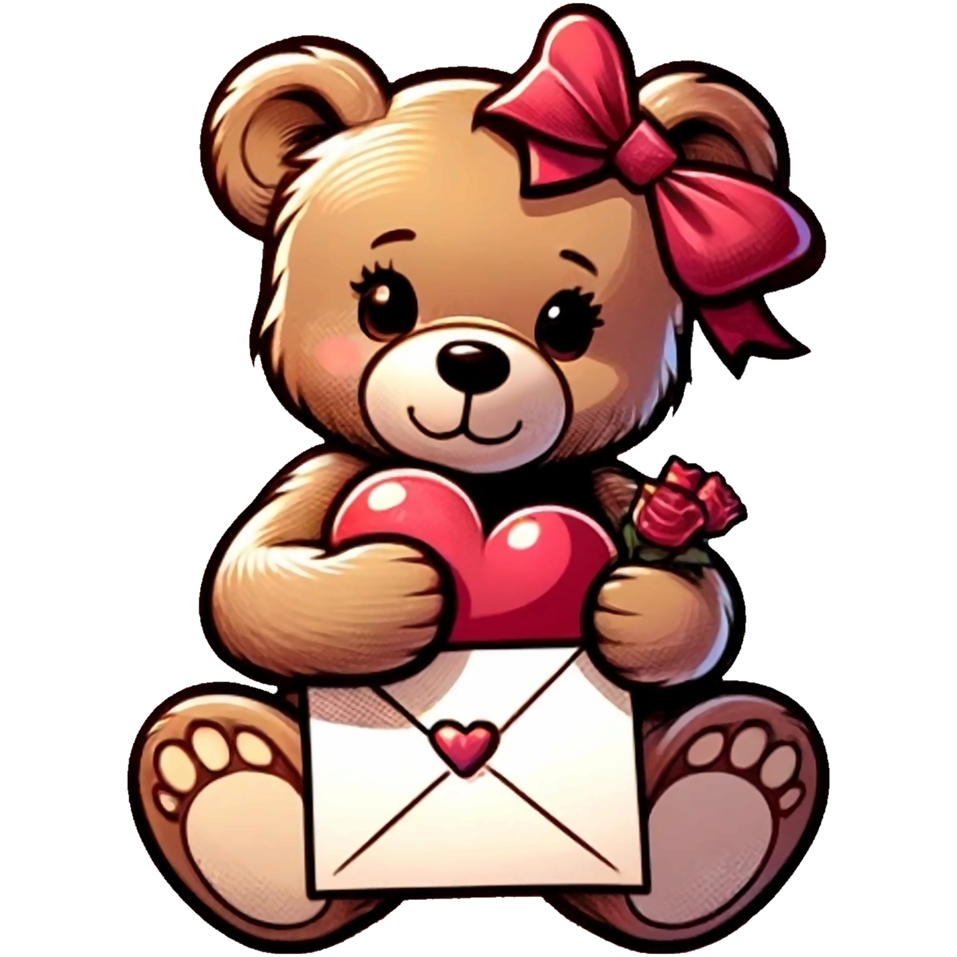 Ai Generated Valentines Day Theme With Teddy Bear Holding Love Envelope Illustration Ai