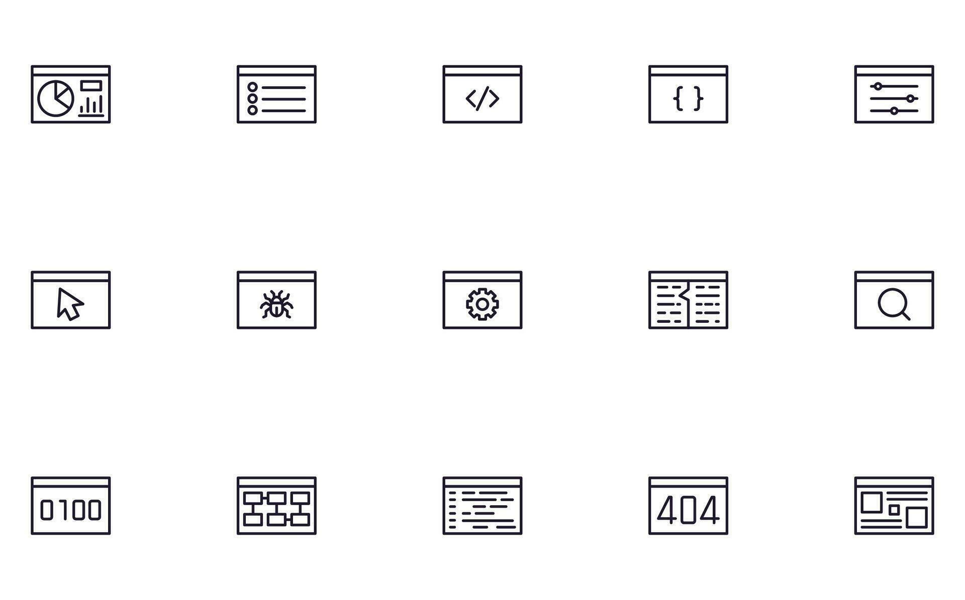 Coding concept. Collection of codign high quality vector outline signs ...