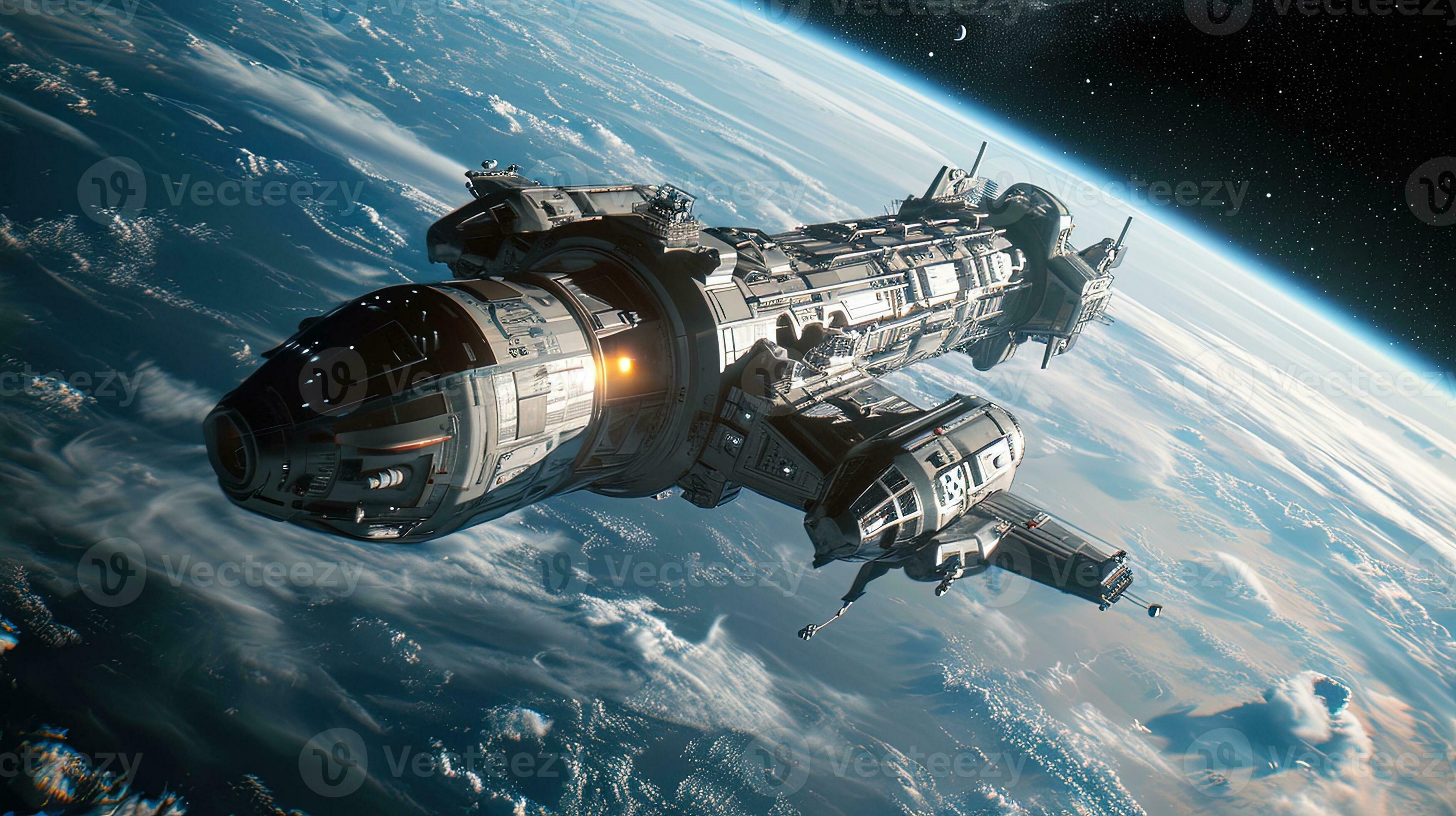 AI generated Spaceship in space. Science fiction art. 3D rendering, ai generative 36470495 Stock ...