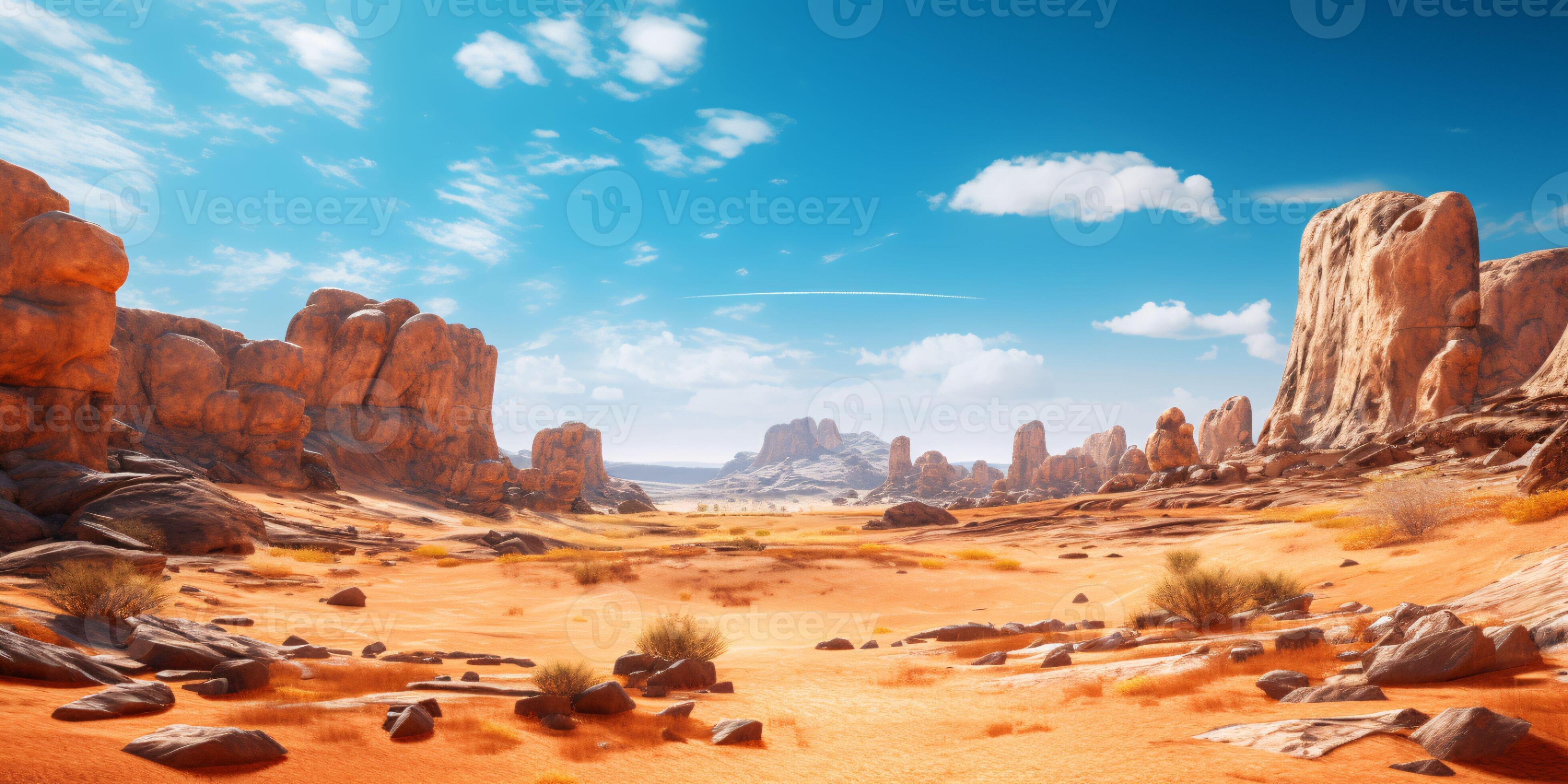 AI generated A vast, Arid Desert with Blue Skies. Rocky Desert Landscape. Generative AI 36471201 ...