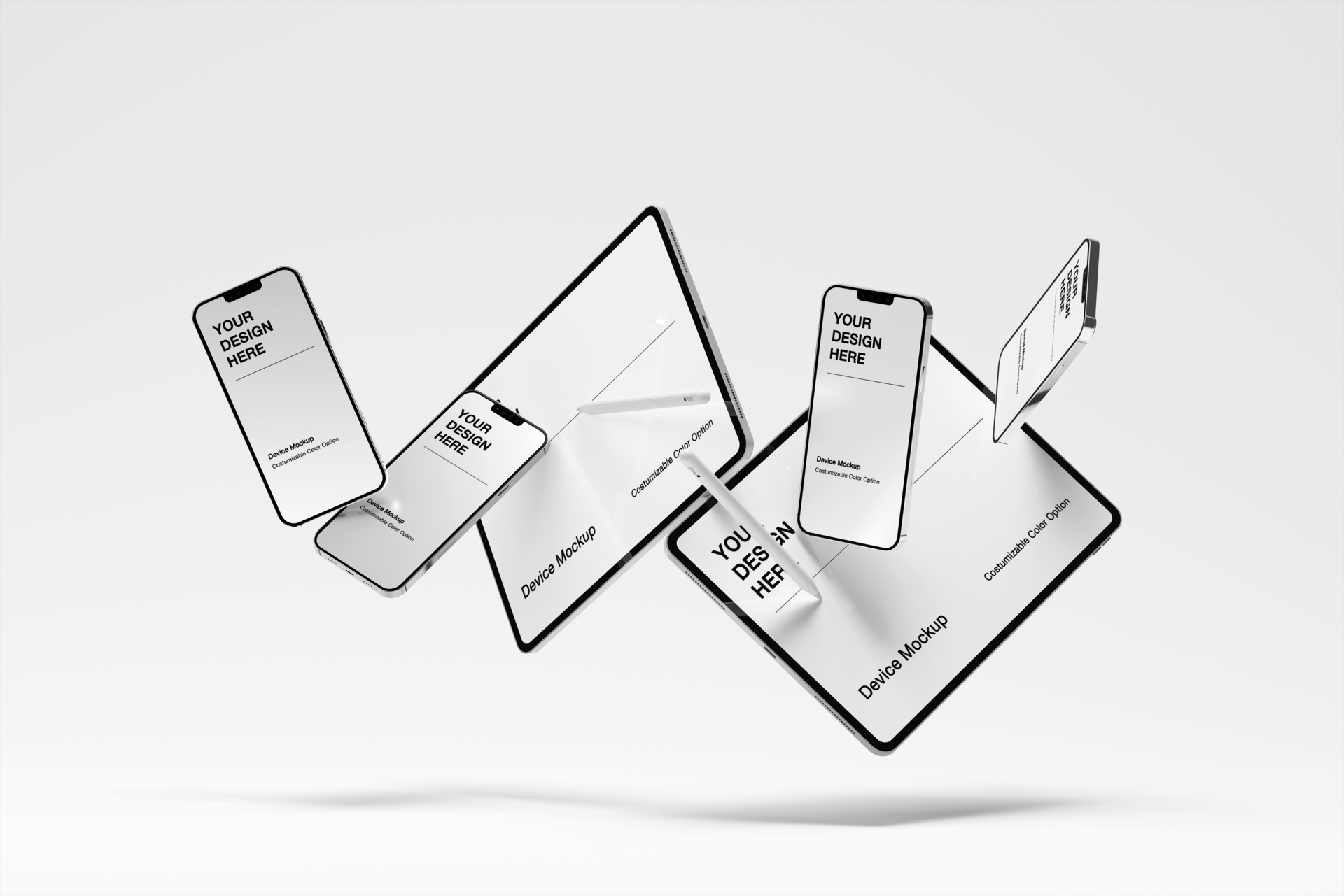 Psd Device Mockup With Shadow Background And Editable Object Color