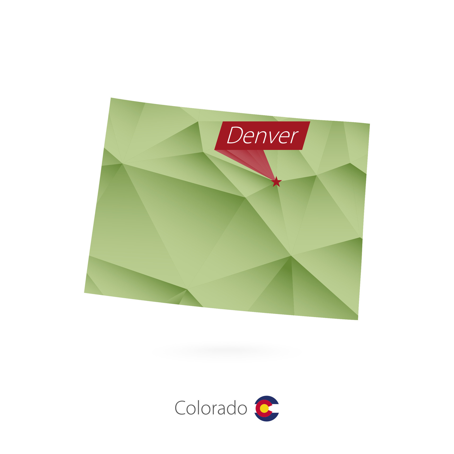 Green gradient low poly map of Colorado with capital Denver 36478224 ...