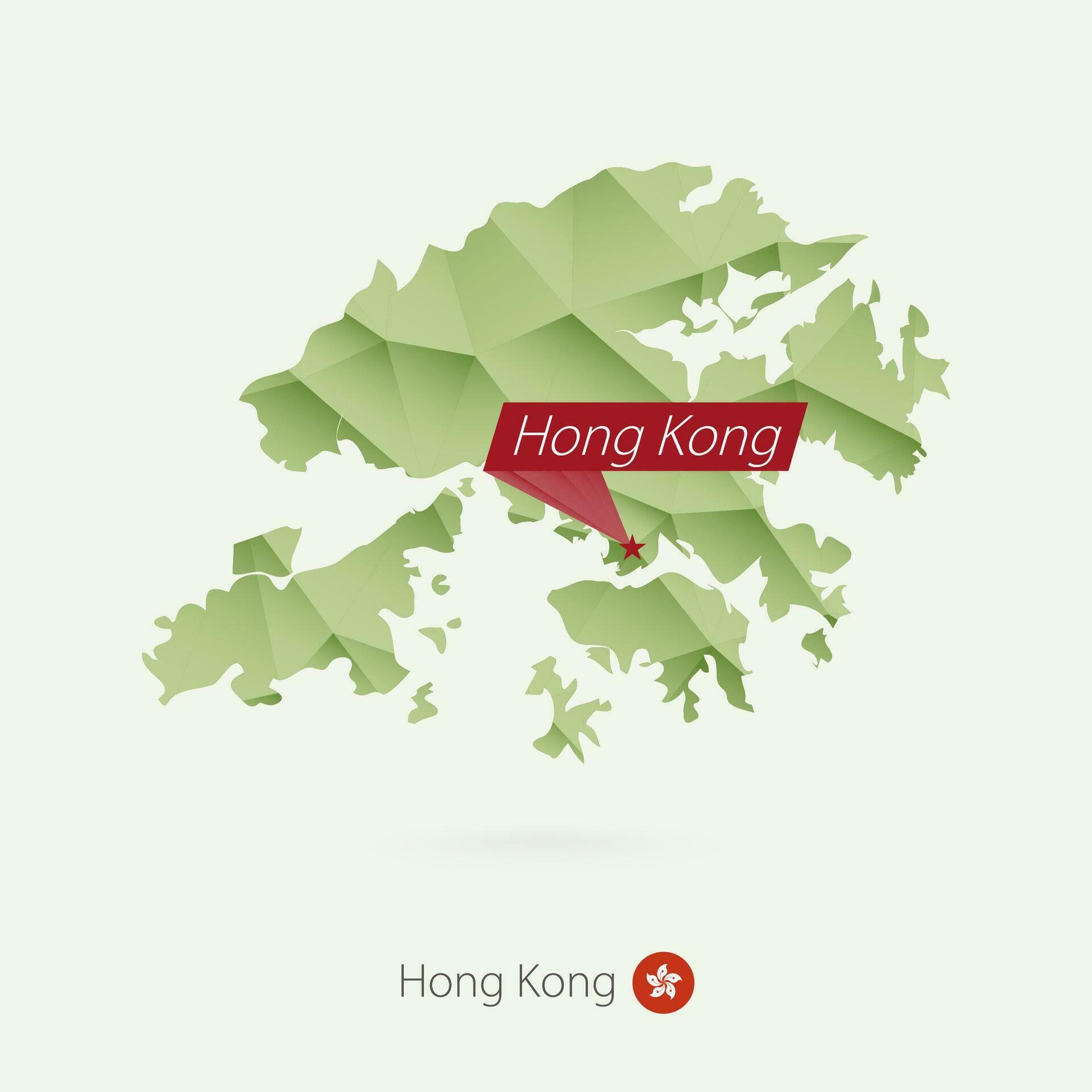 Green gradient low poly map of Hong Kong with capital Hong Kong ...