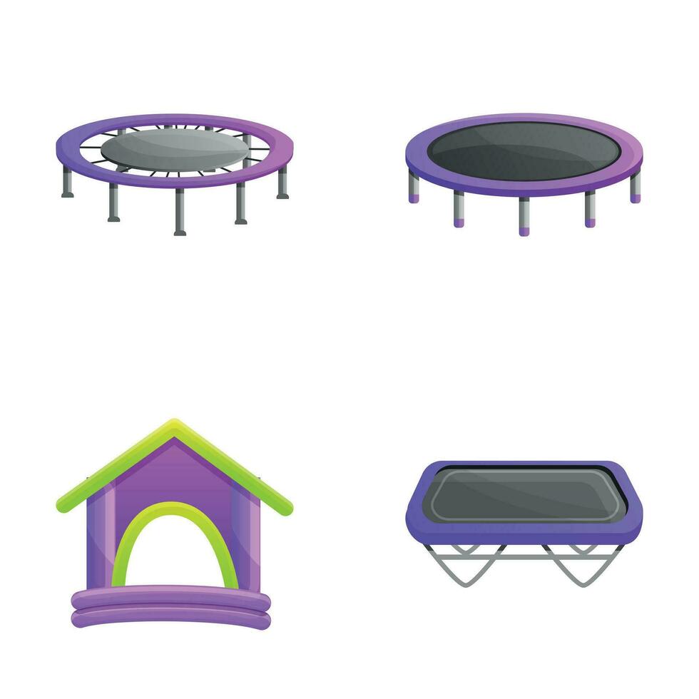 jugar zona íconos conjunto dibujos animados vector. inflable castillo y trampolín 36479726 ...