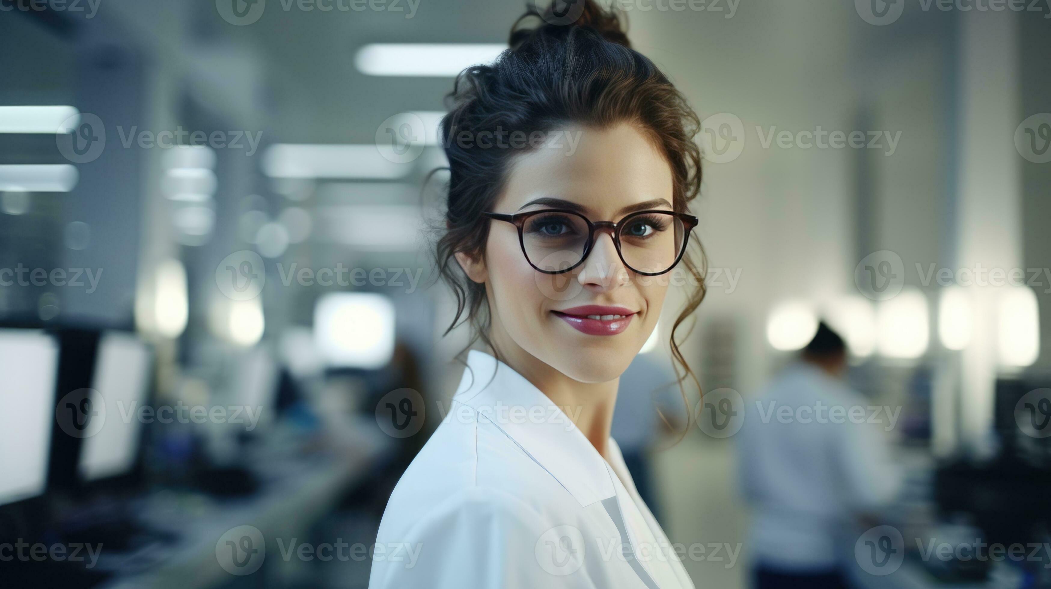 AI generated Lab Leader. Young Female Scientist and Specialists. Scientist Leading Medical ...