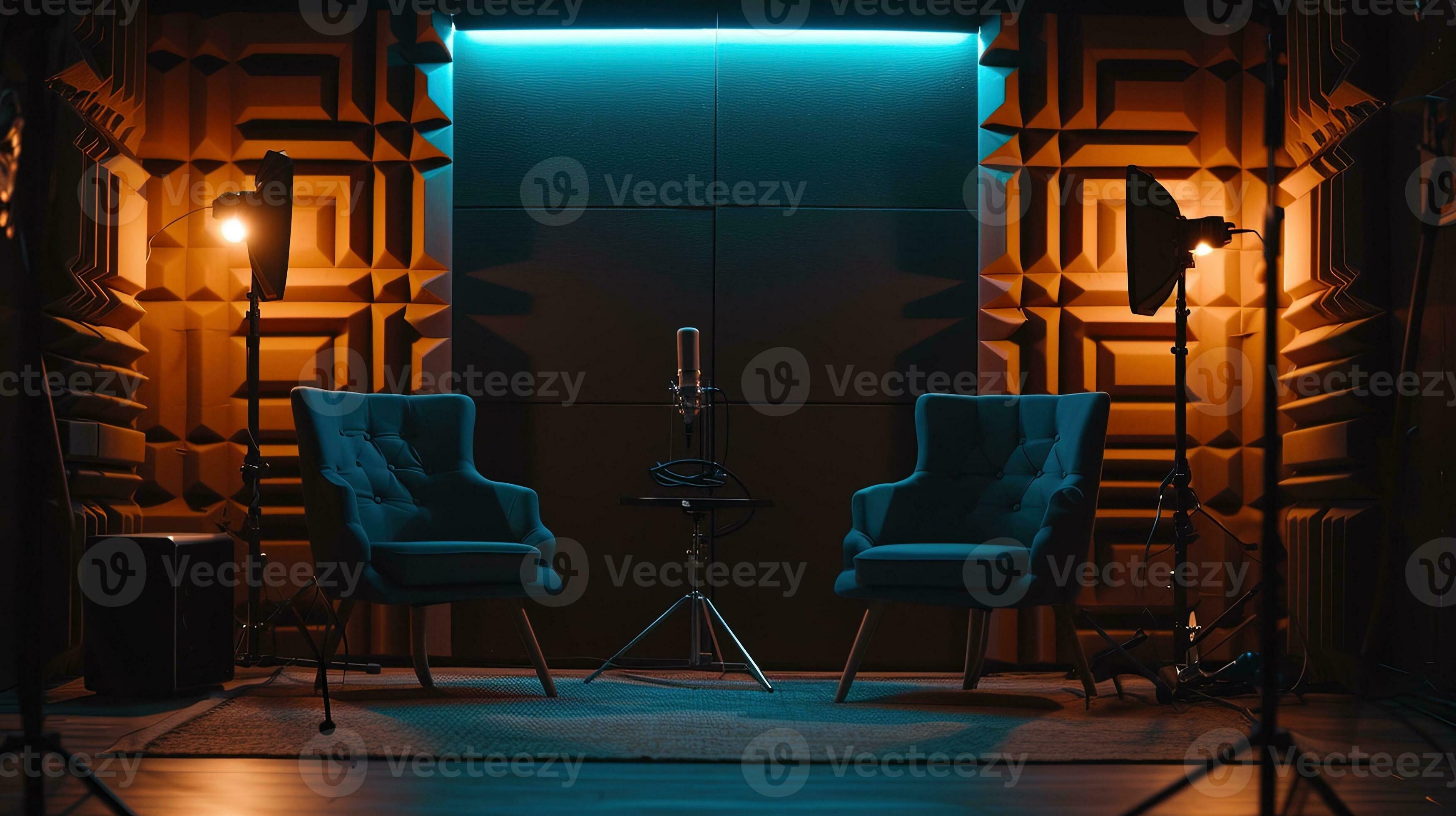 AI generated Podcast studio with two chairs and lamps minimalist ...