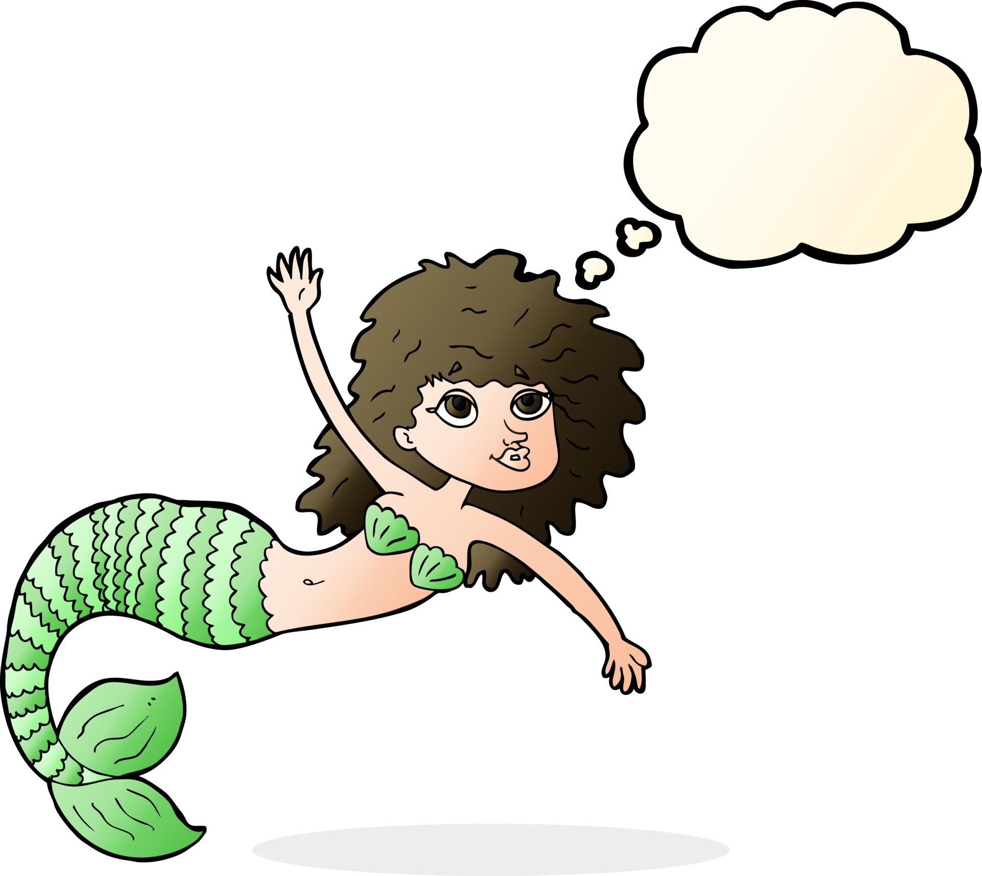 Cartoon Pretty Mermaid Waving With Thought Bubble 36485773 Png