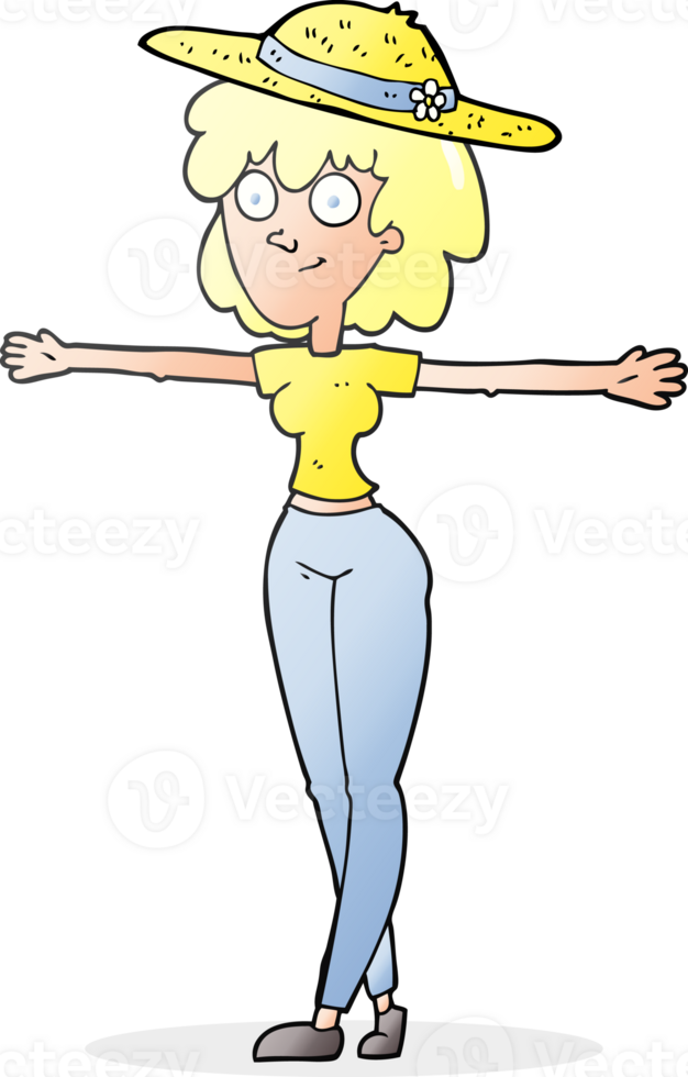Freehand Drawn Cartoon Woman Spreading Arms 36492484 Png