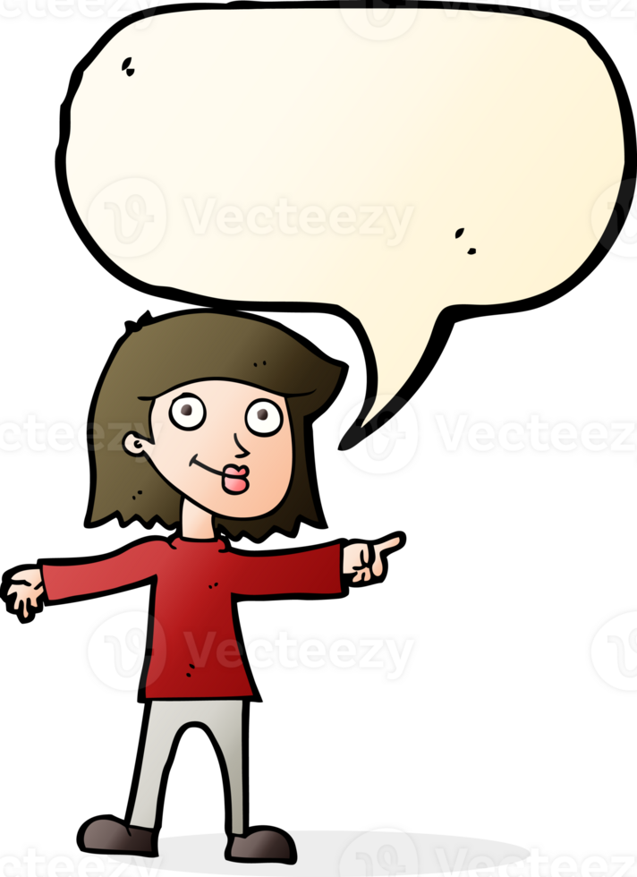 Cartoon Happy Woman Pointing With Speech Bubble 36493372 Png