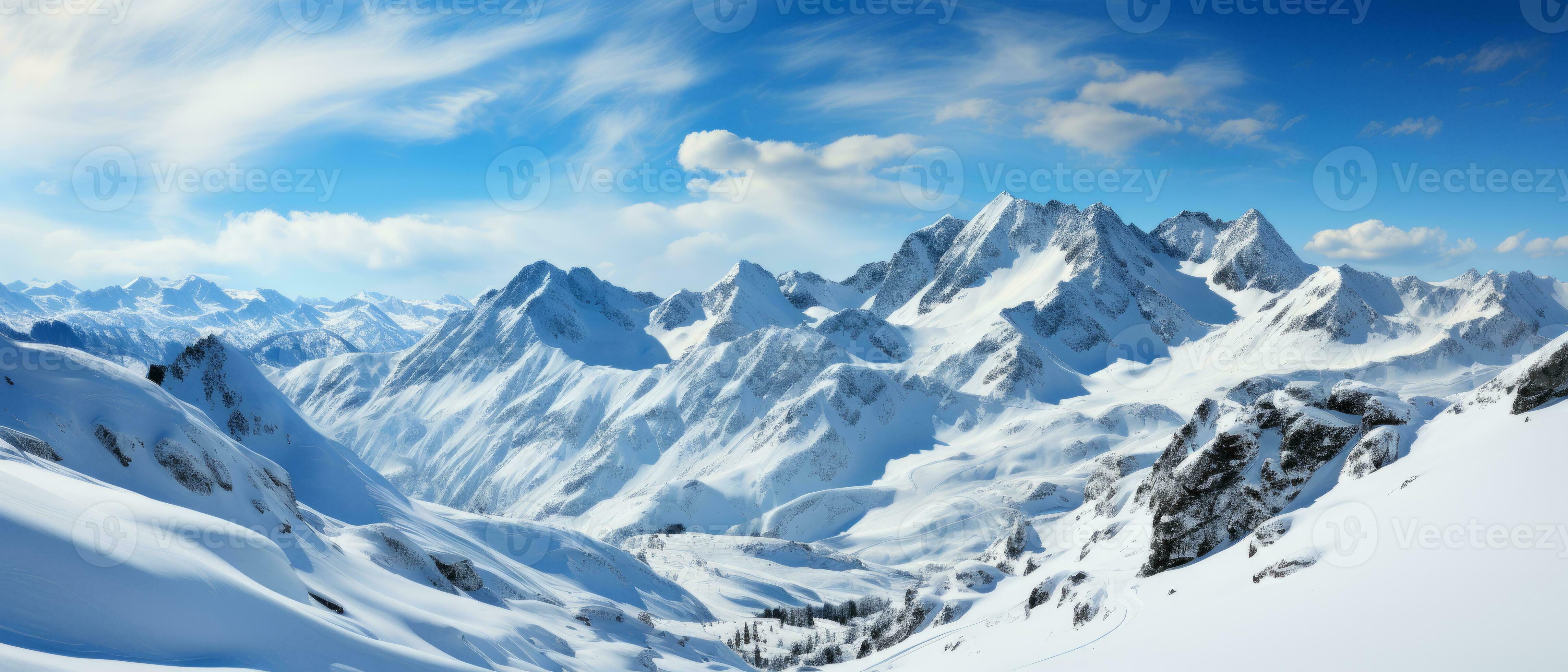 AI generated Breathtaking view of white, snowy mountains under the sun ...