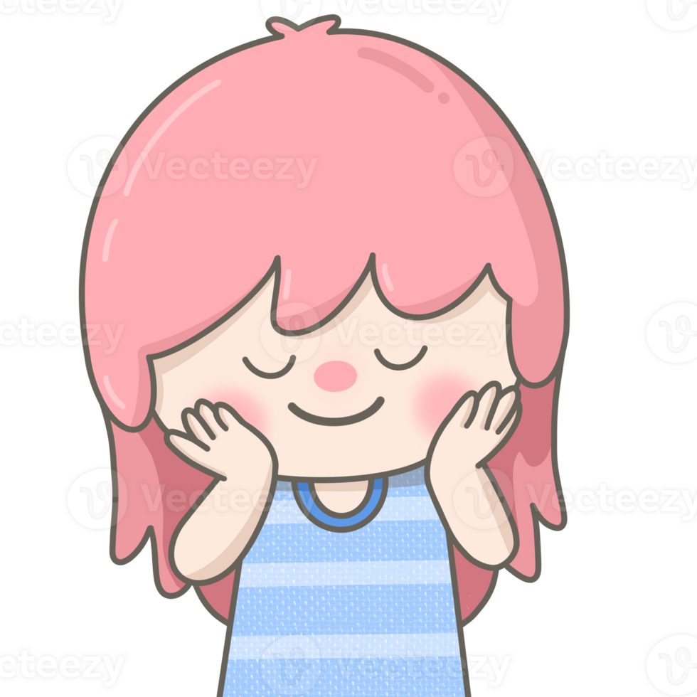 Cute Pastel Shy Girl Pink Hair Closing Eyes 36496343 Png