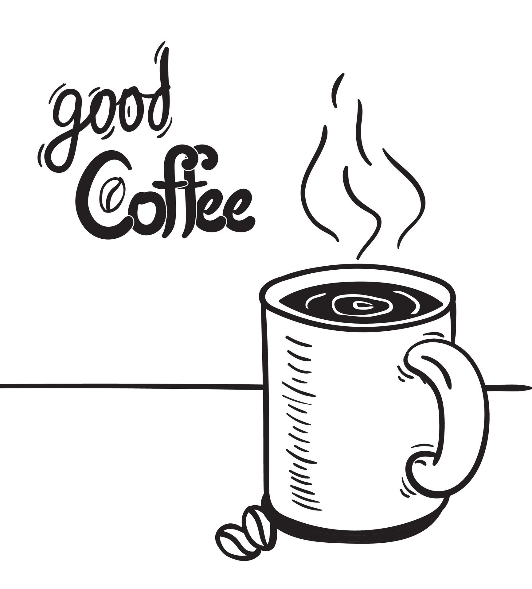 Coffee Mug Illustration Doodle Of A Large Hot Coffee On A Table Good