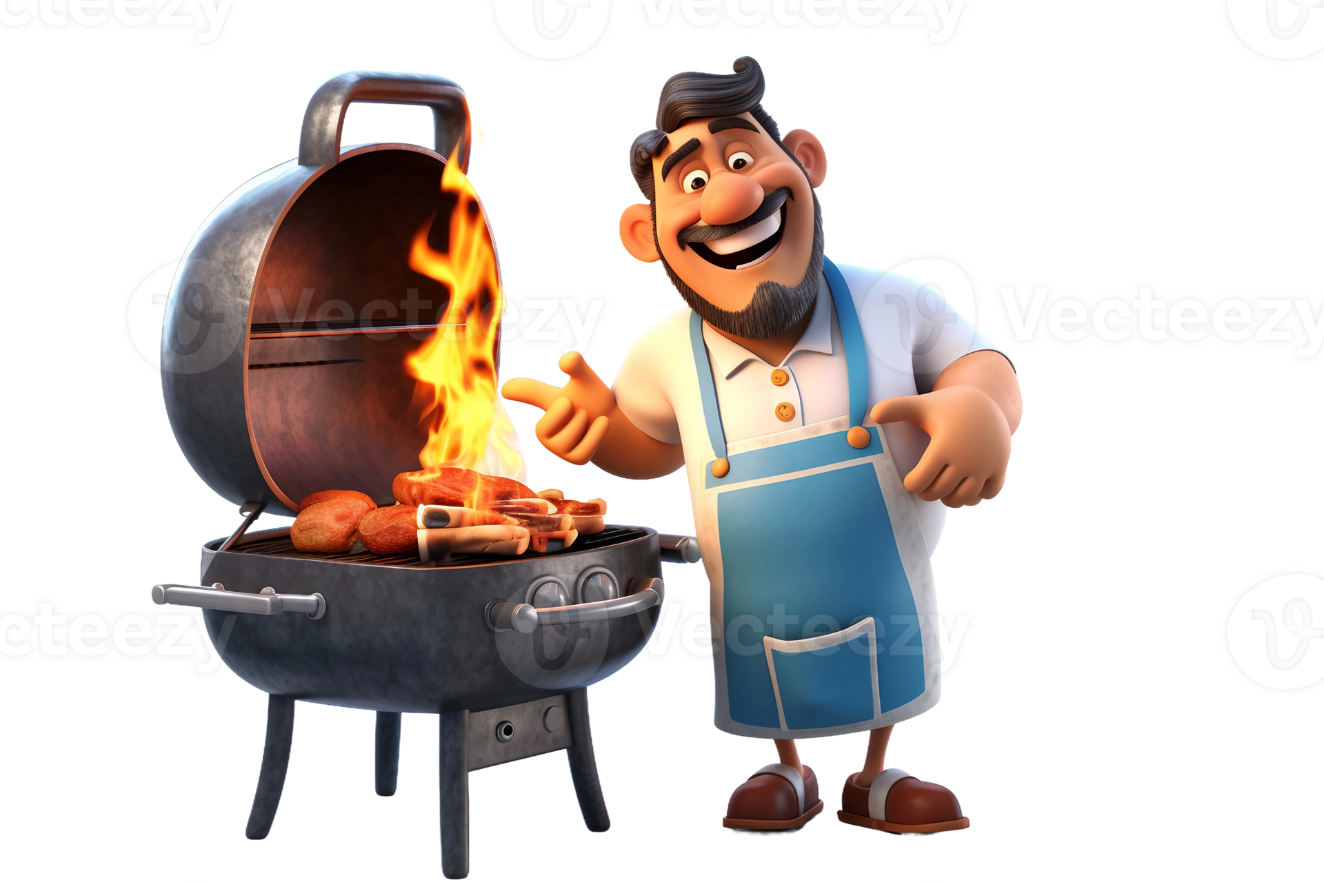 AI generated Middle-aged Male 3D Cartoon Character Cooking Barbecue Isolated on Transparent ...