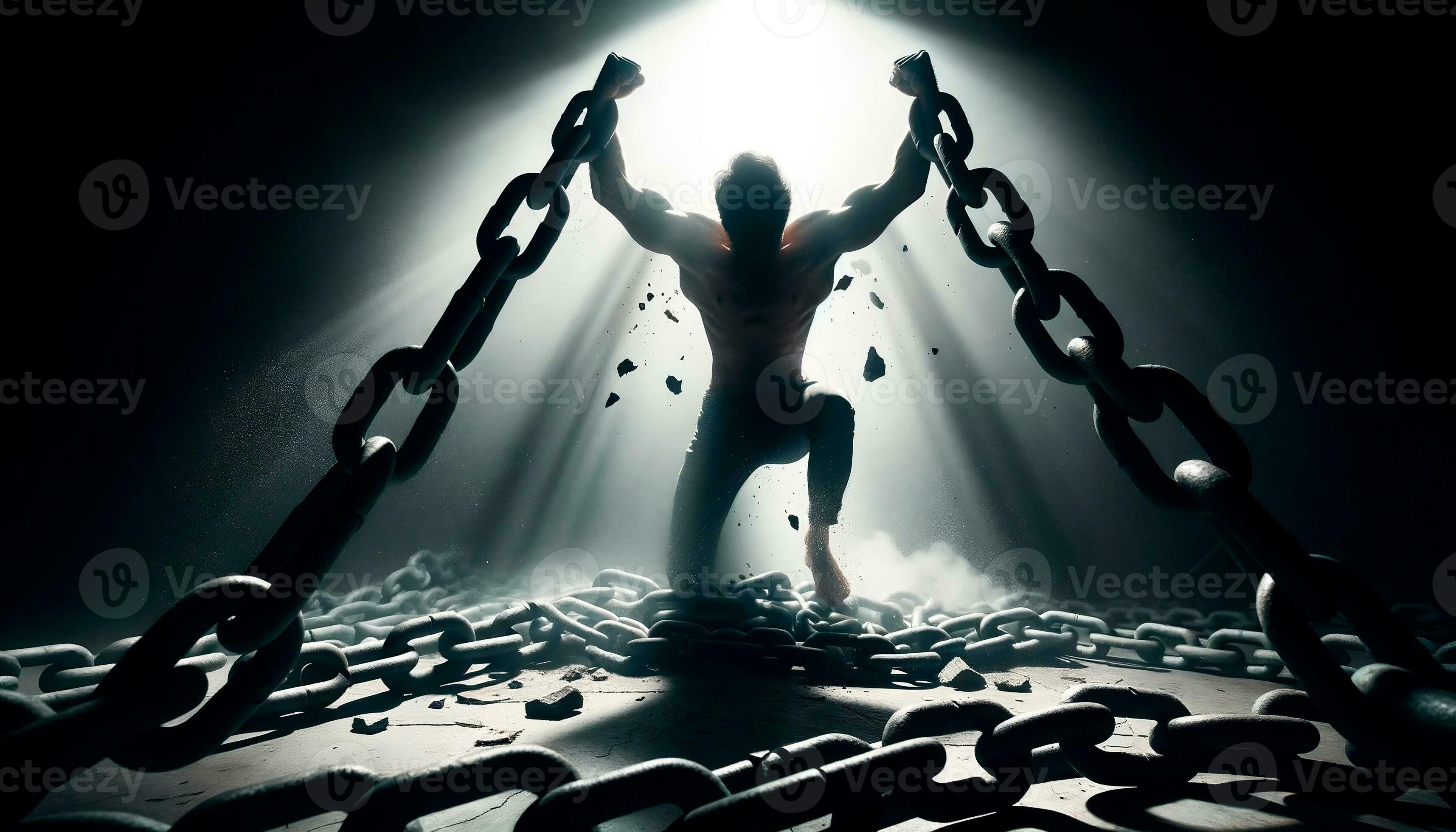 Ai Generated Strong And Courageous Man Forcefully Breaks Free From