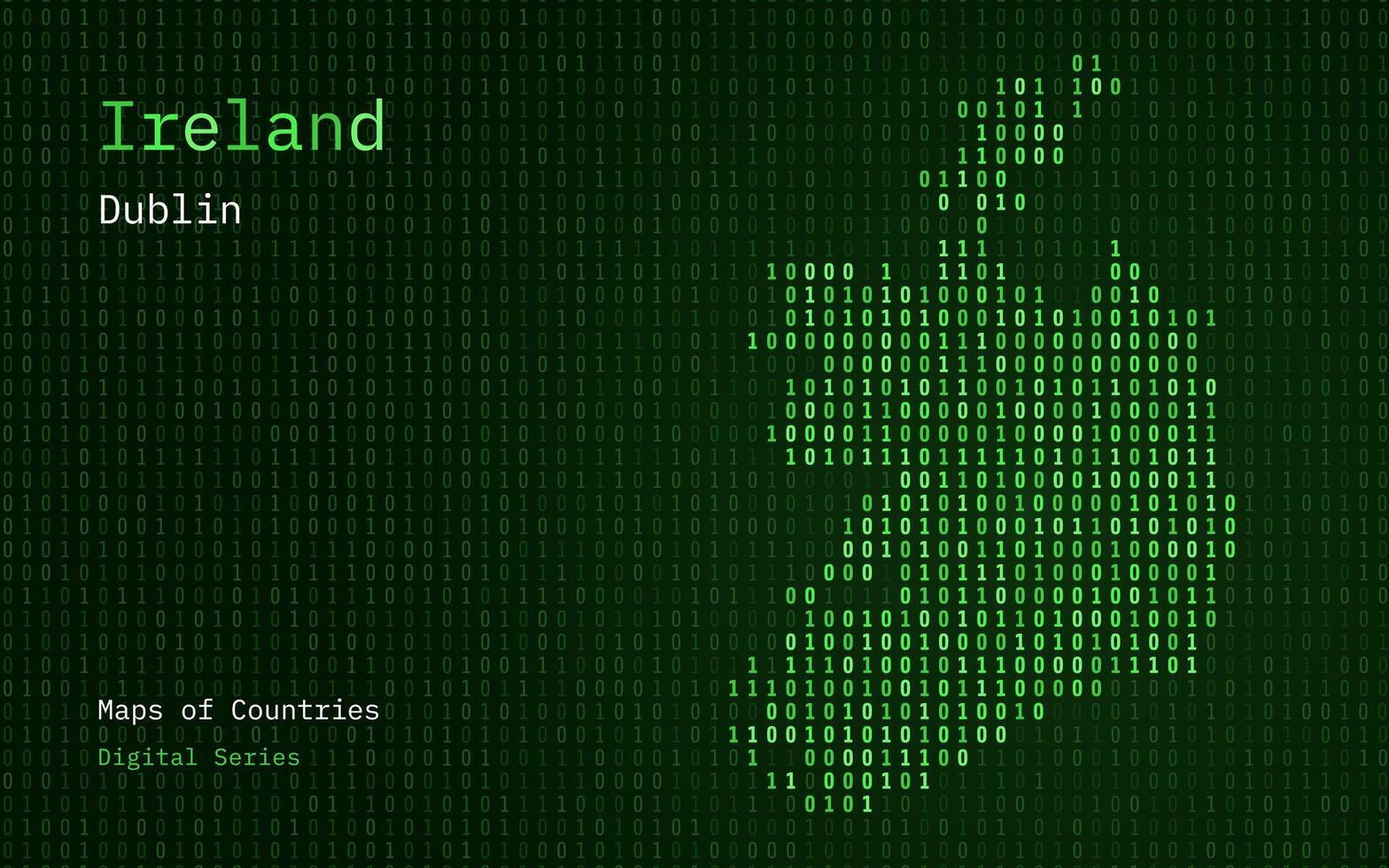 Ireland Map Shown In Binary Code Pattern Matrix Numbers Zero One World Countries Vector Maps