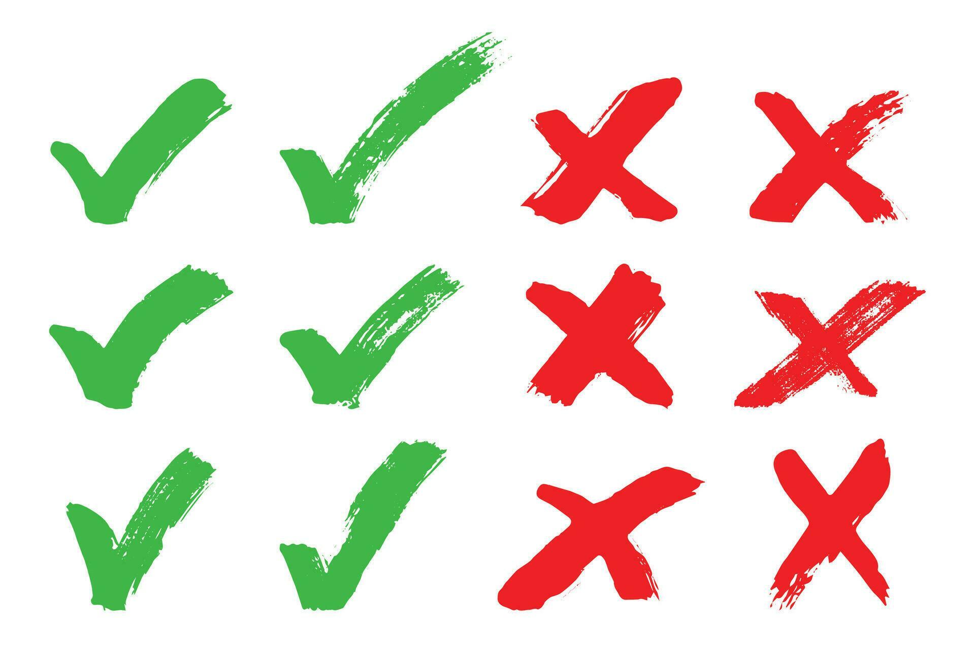 Hand drawn green check mark and red cross mark Marker right and wrong sign clipart Voting doodle ...