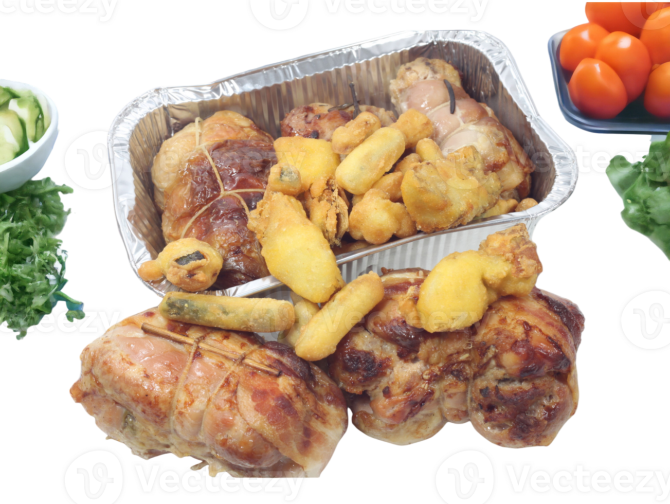 Ai Generated Mixed Chicken Kebabs With Fried Battered Vegetables 36521273 Png
