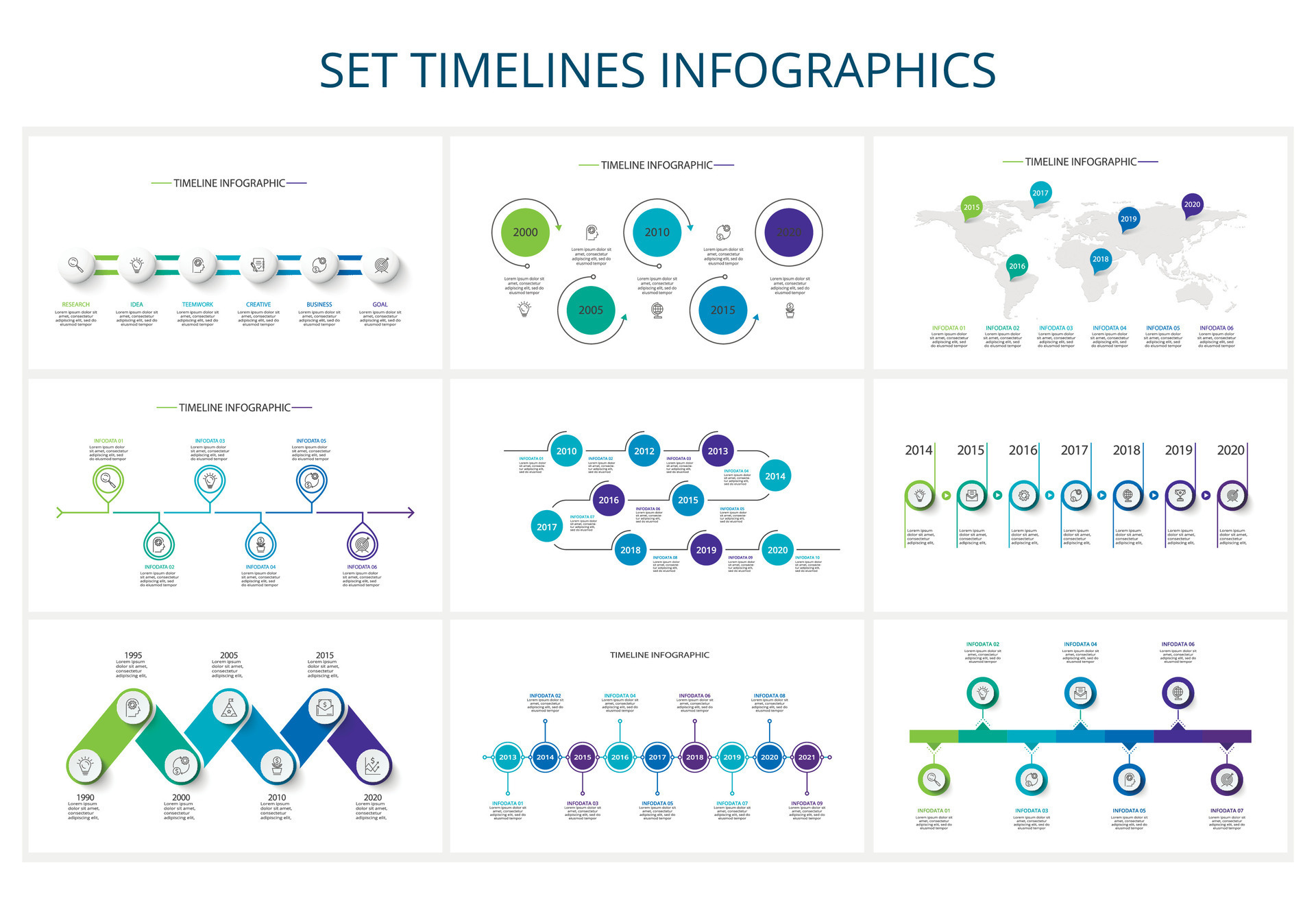 Creative concept for infographic with 5, 6, 7, 9 steps, options, parts ...