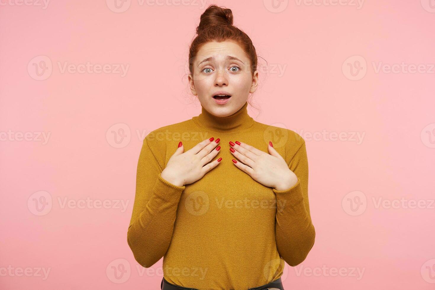 Indoor Photo Of Young Beautiful Woman Wearing Her Foxy Hair In Knot
