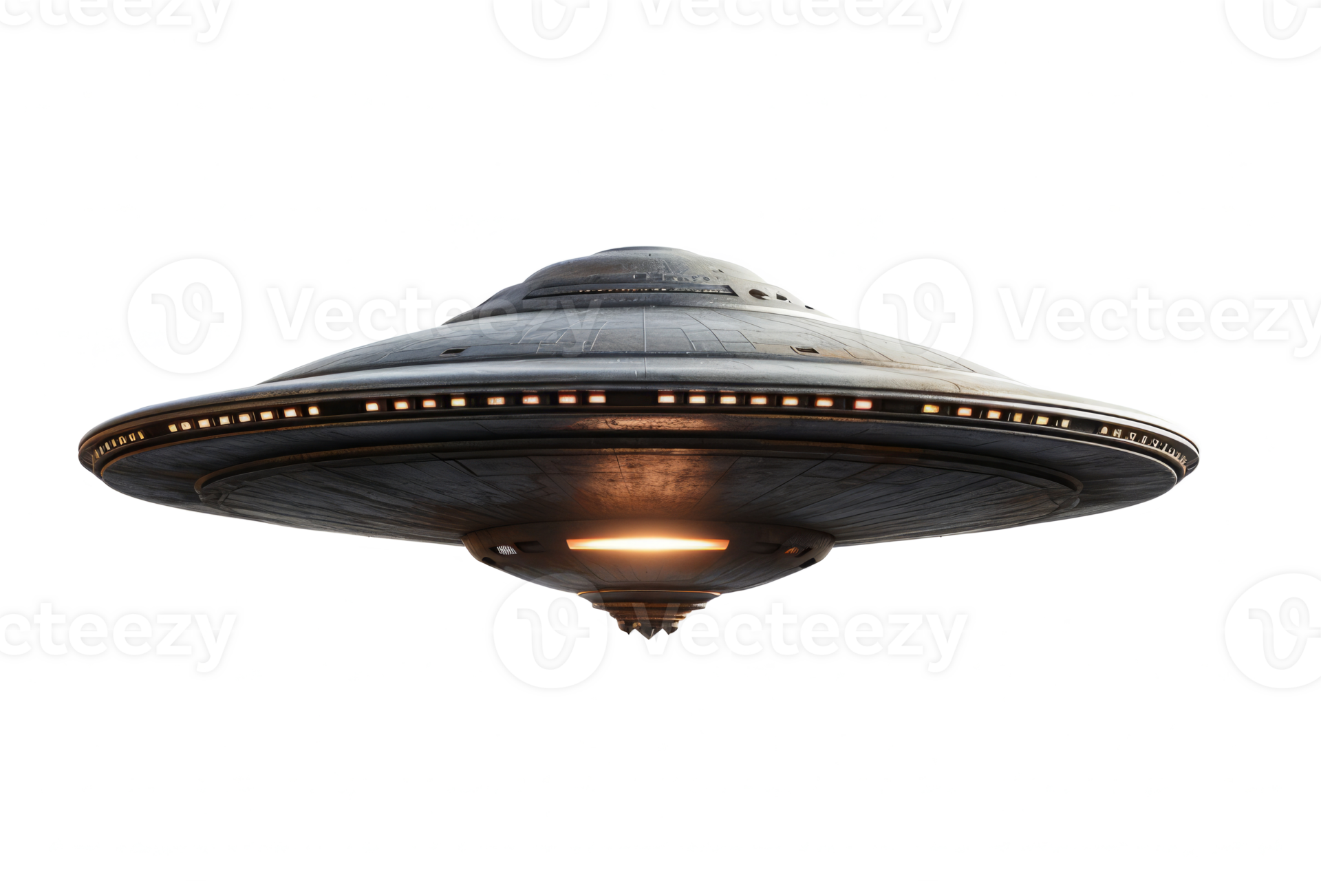 ai generato ufo, alieno navicella spaziale isolato su trasparente sfondo, vicino su di volante ...