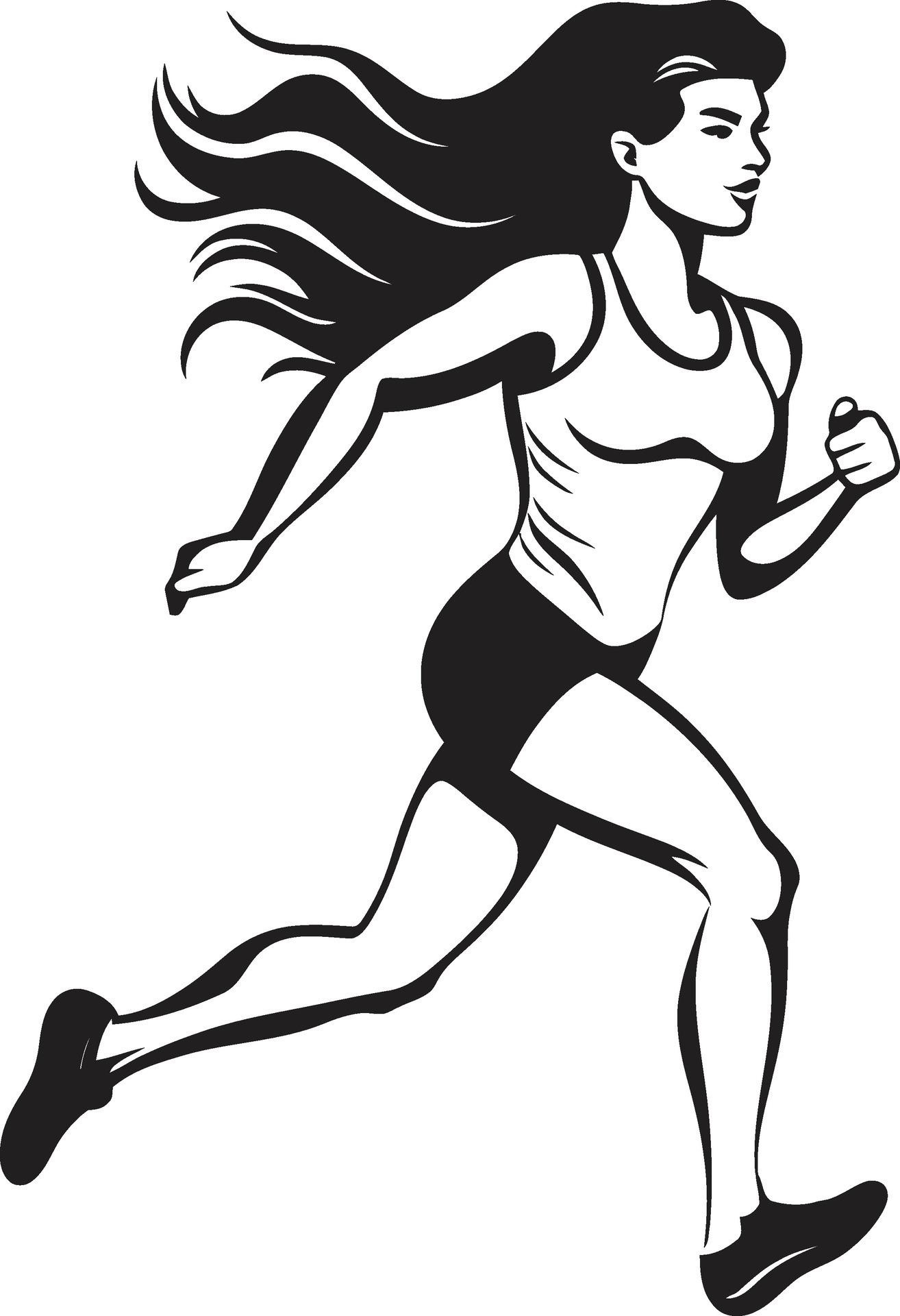 Flowing Grace Black Woman Runners Icon in Vector Chic Velocity Running ...