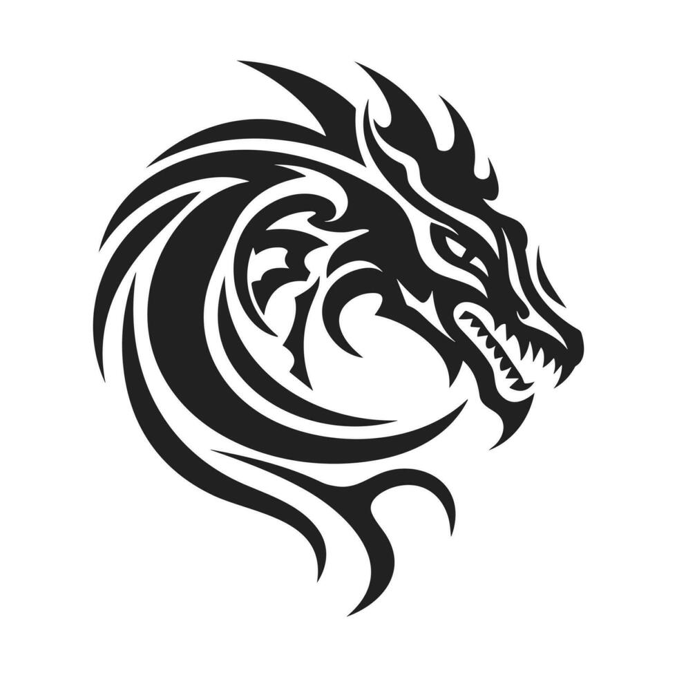 Tribal tattoo of the dragon head silhouette ornament flat style design ...
