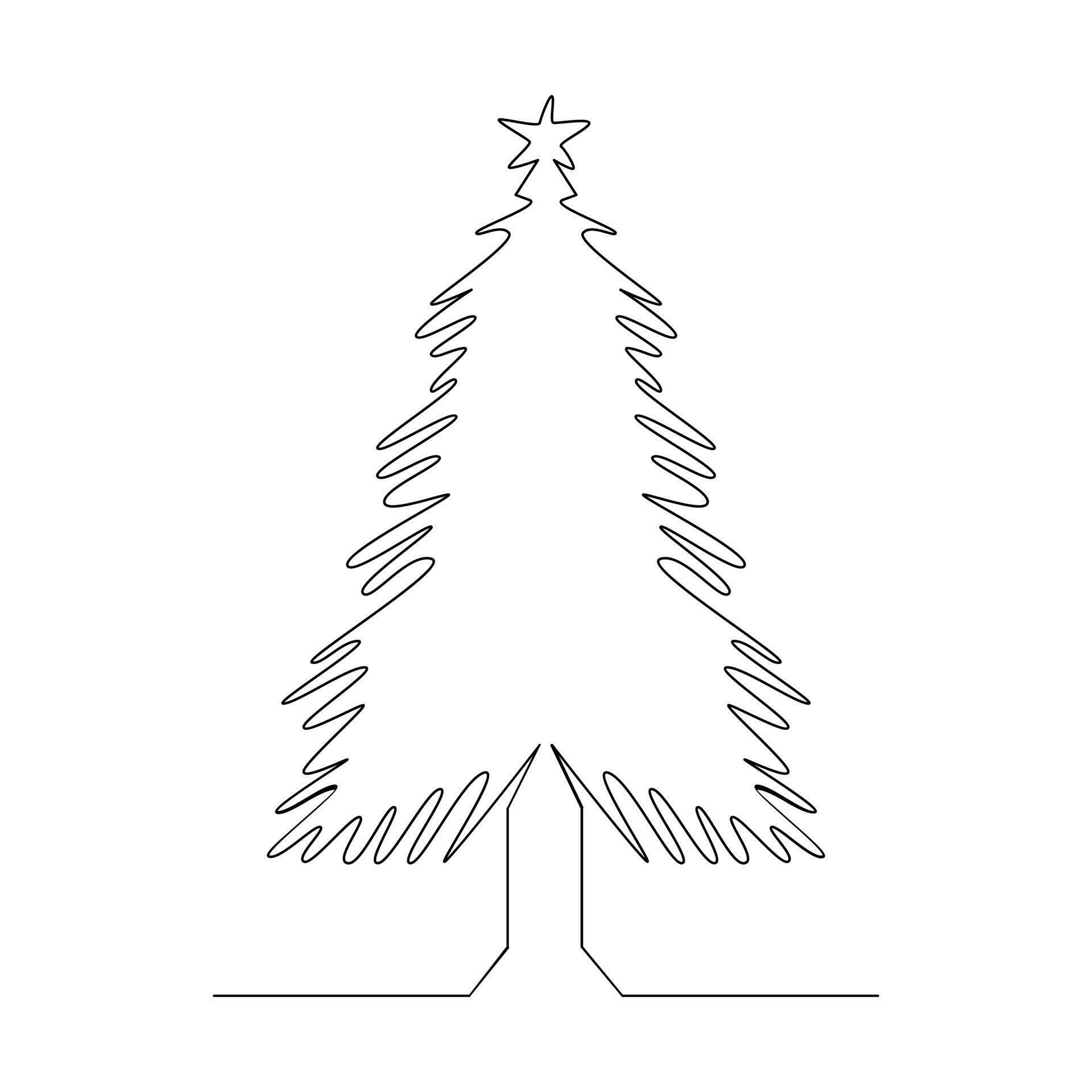 Christmas tree in continuous single line art outline easy drawing ...