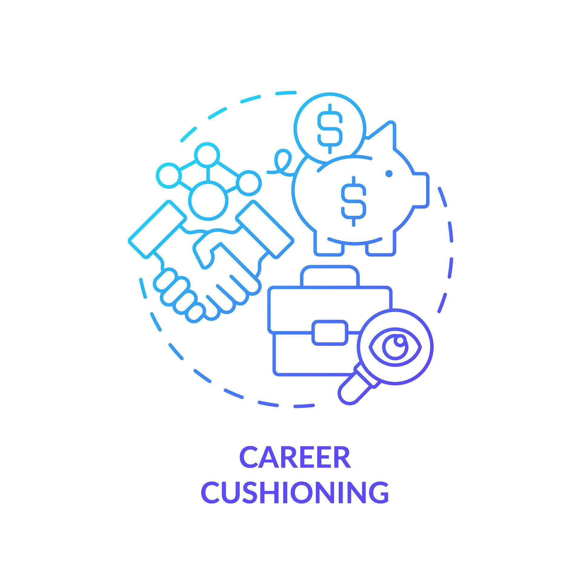 2D gradient career cushioning icon, simple isolated vector, thin line illustration representing ...