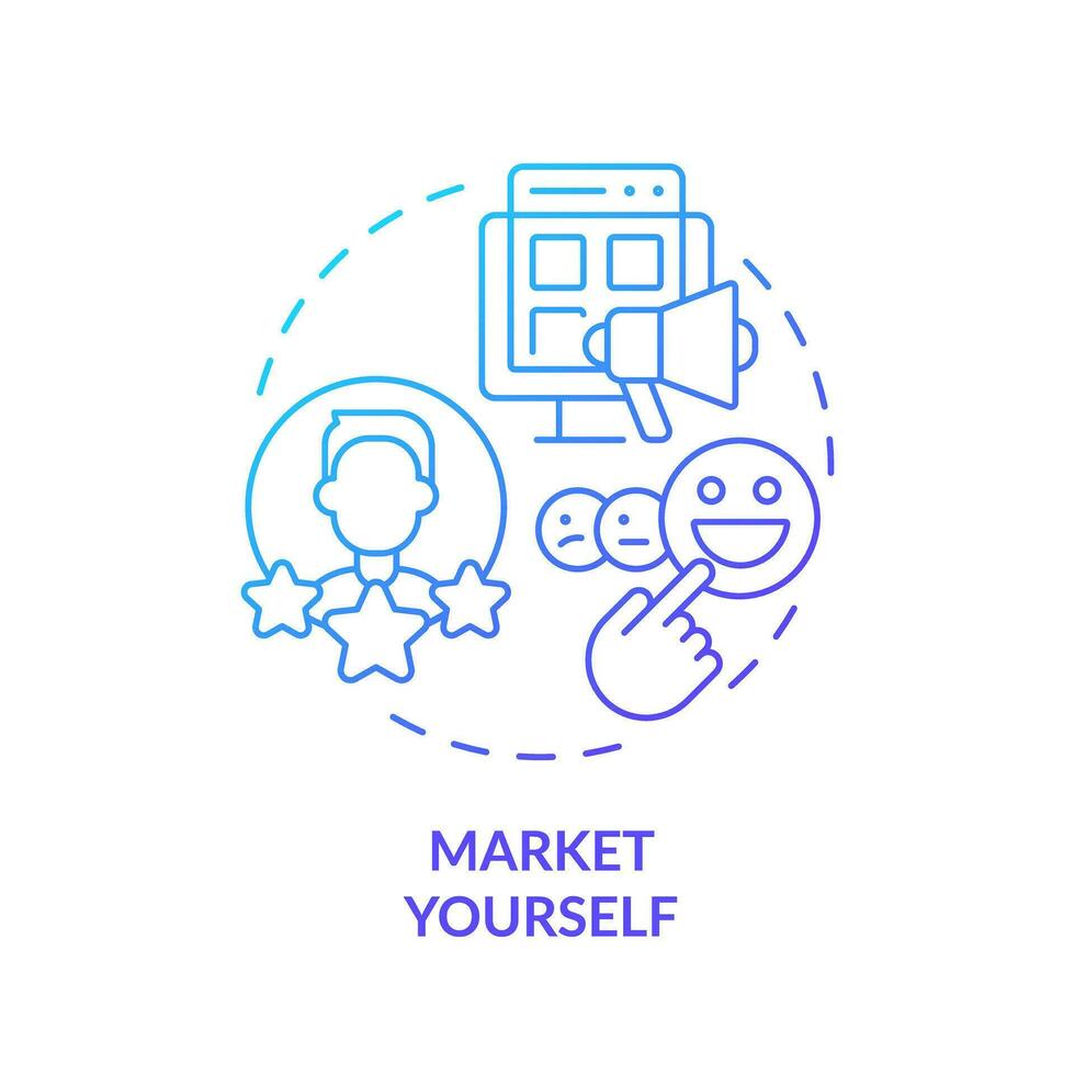 2D gradient market yourself icon, simple isolated vector, thin line illustration representing ...