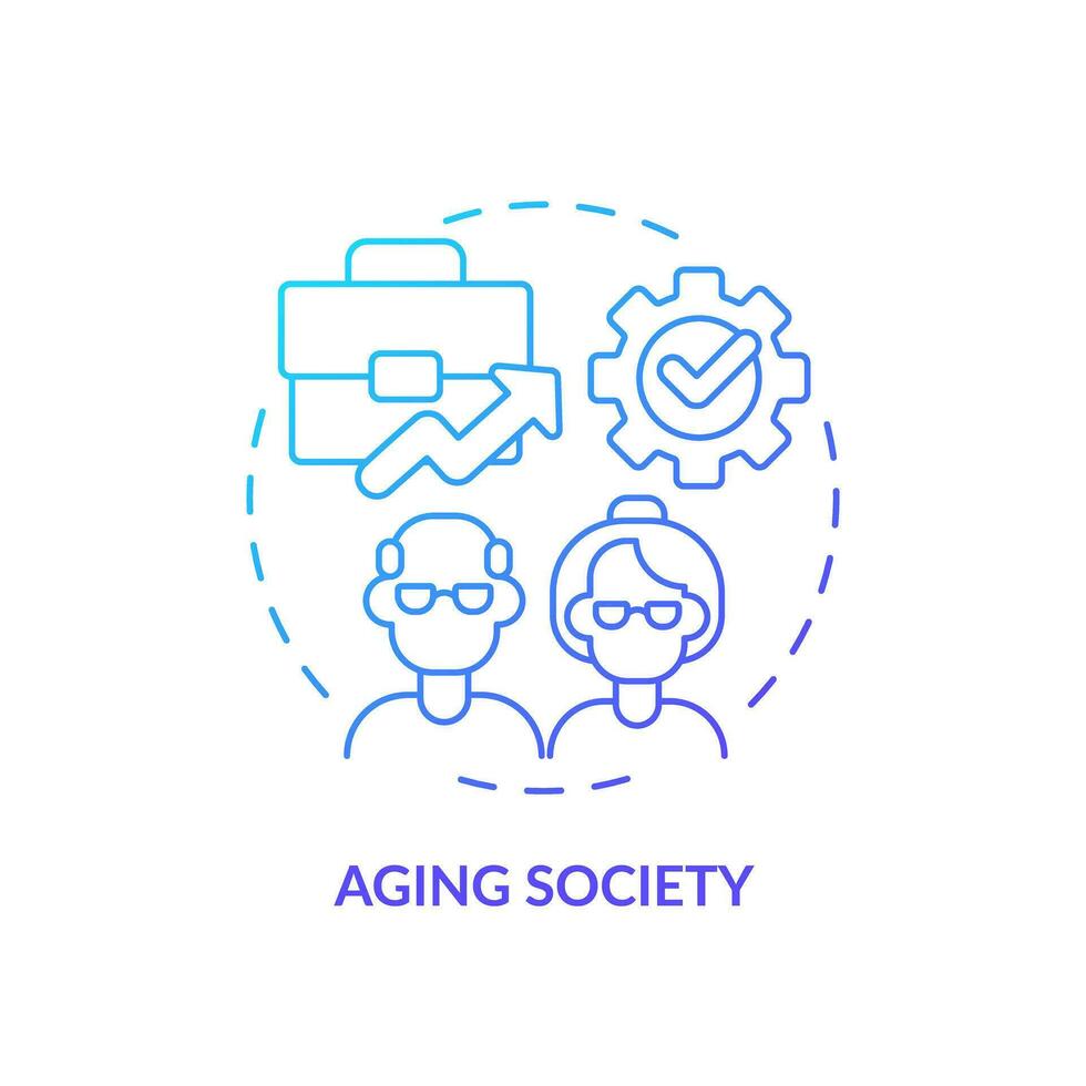 2D gradient aging society icon, simple isolated vector, thin line illustration representing ...