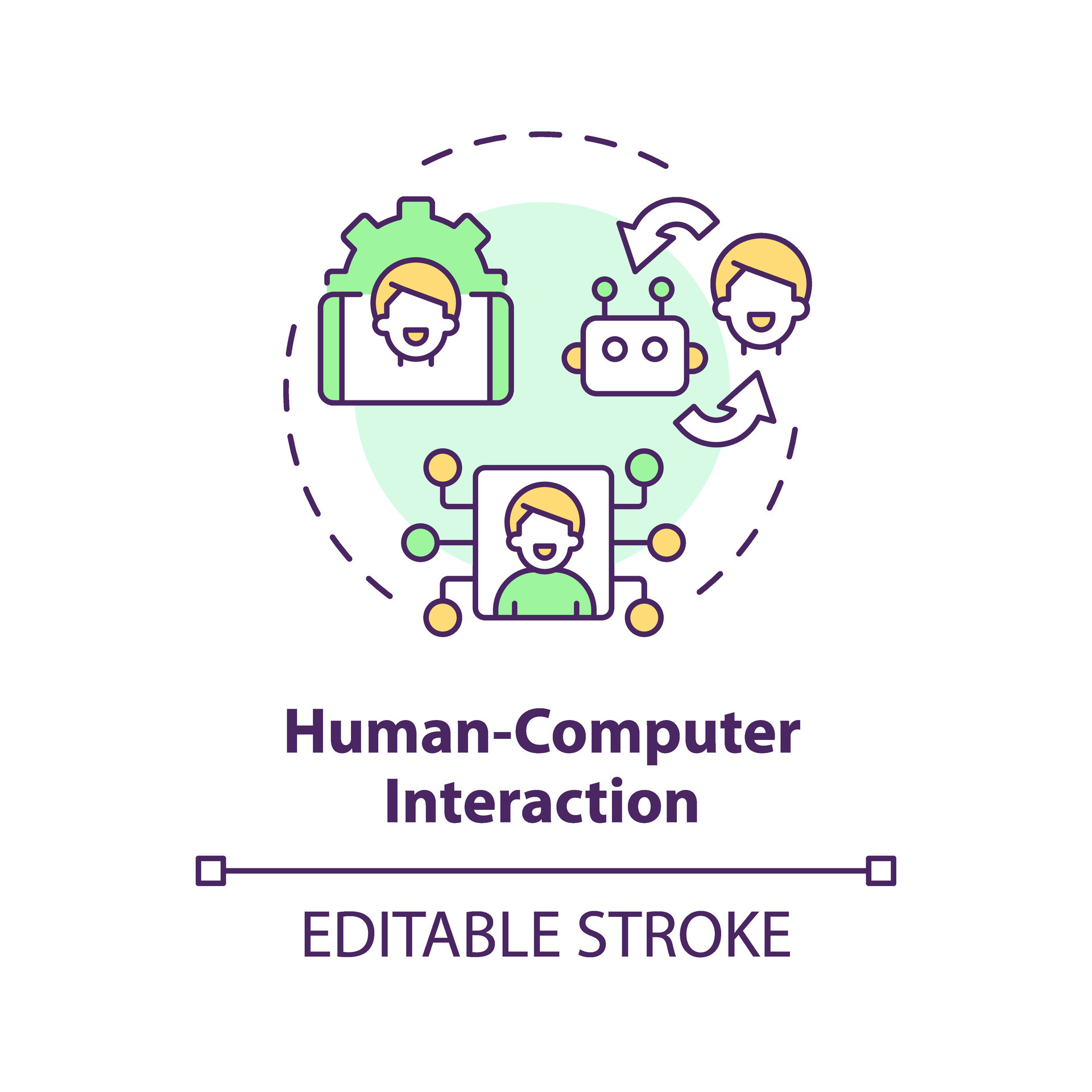 2D editable multicolor human computer interaction icon, simple isolated ...