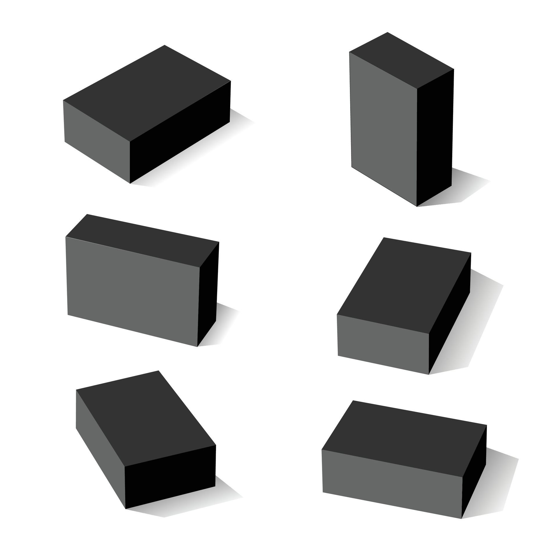 Rectangle white boxes, 3D rendering with shadows. Box set for packaging ...