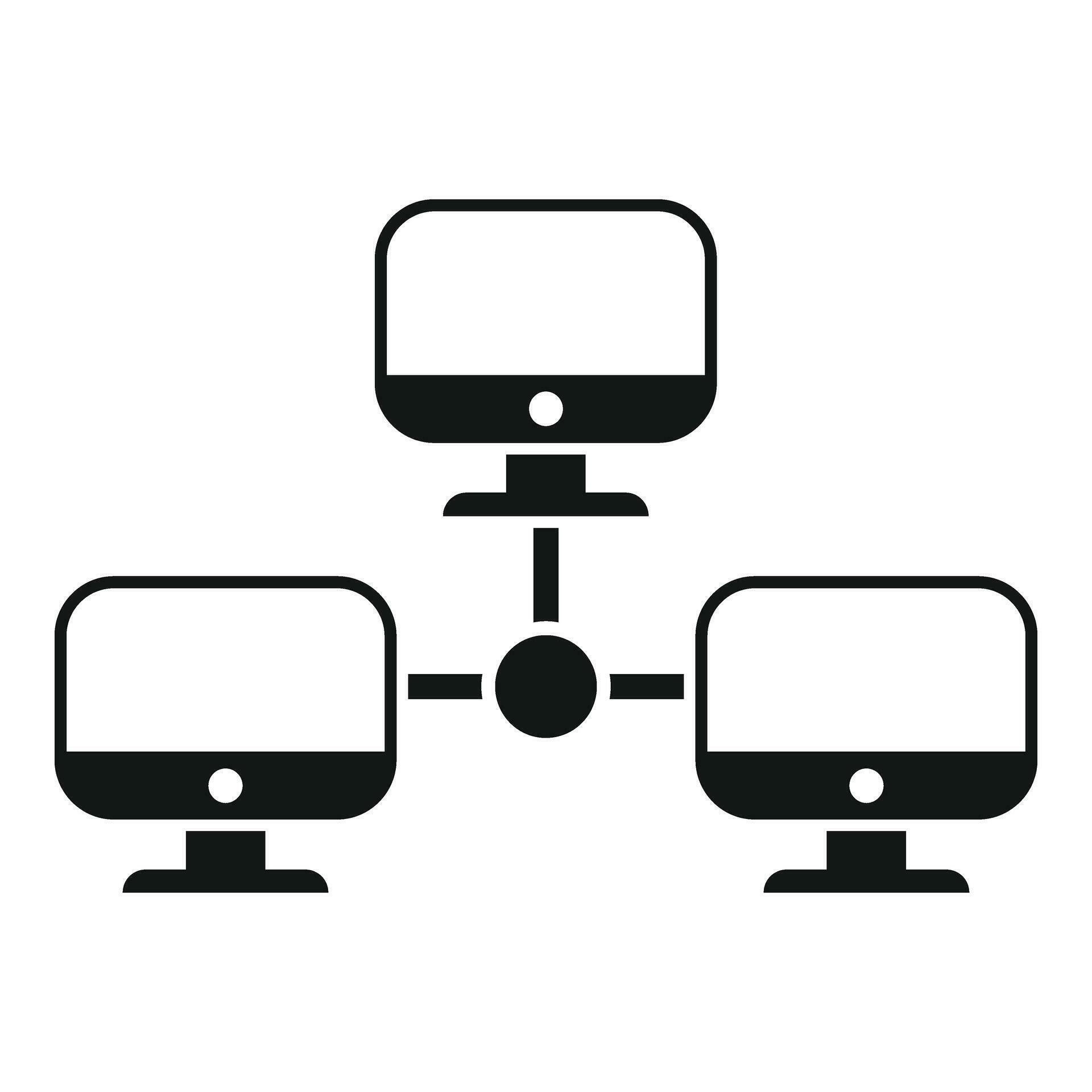 Computer network data icon simple vector. Router dark processor ...