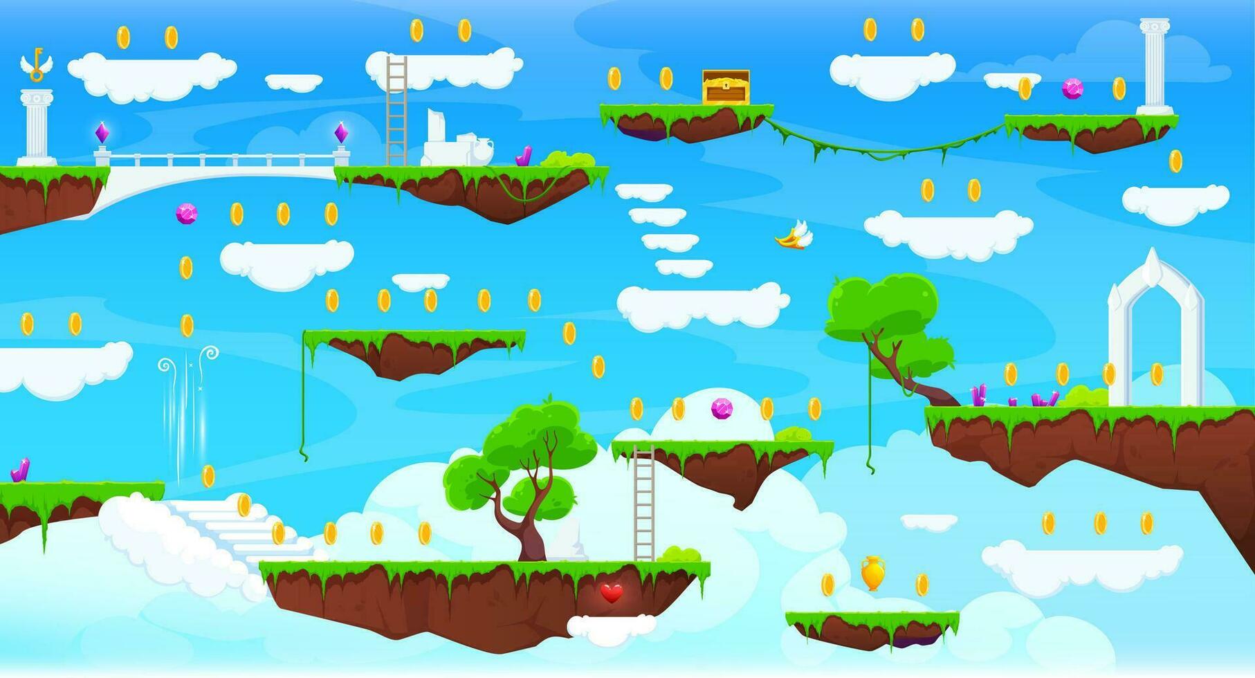 Arcade Game Level Map With Ground Platforms In Sky 36599373 Vector Art