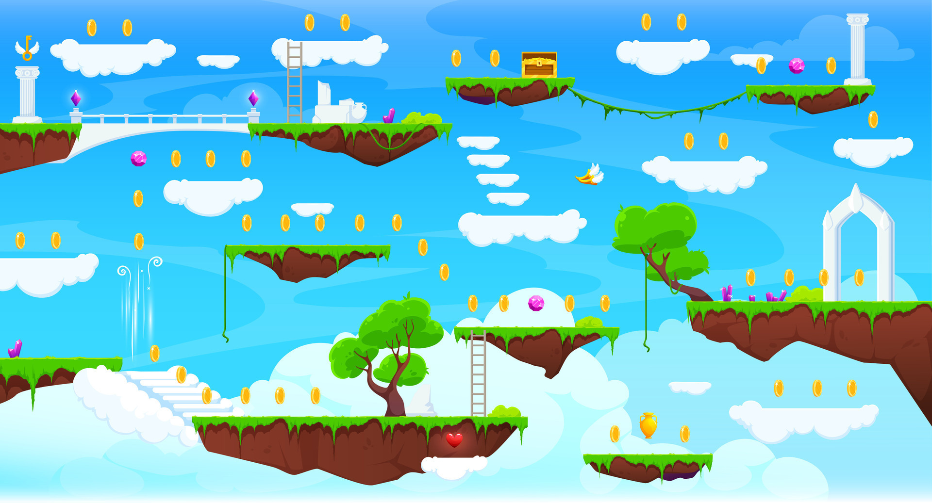 Arcade Game Level Map With Ground Platforms In Sky 36599373 Vector Art