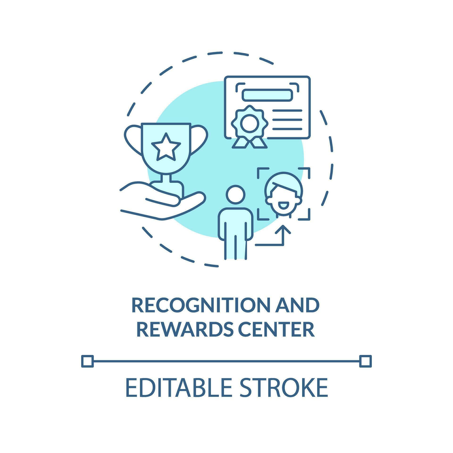 2D editable blue recognition and rewards center icon, monochromatic isolated vector, thin line ...