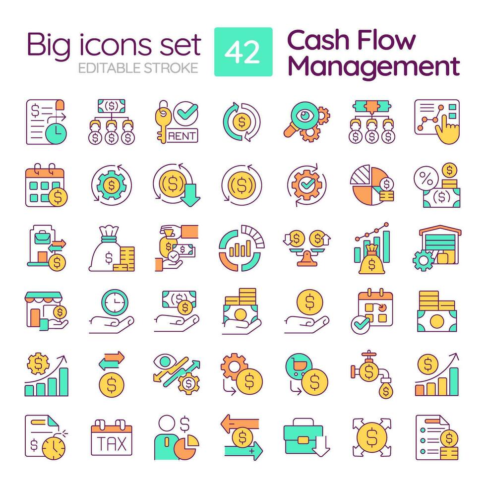 2d Editable Multicolor Big Thin Line Icons Set Representing Cell