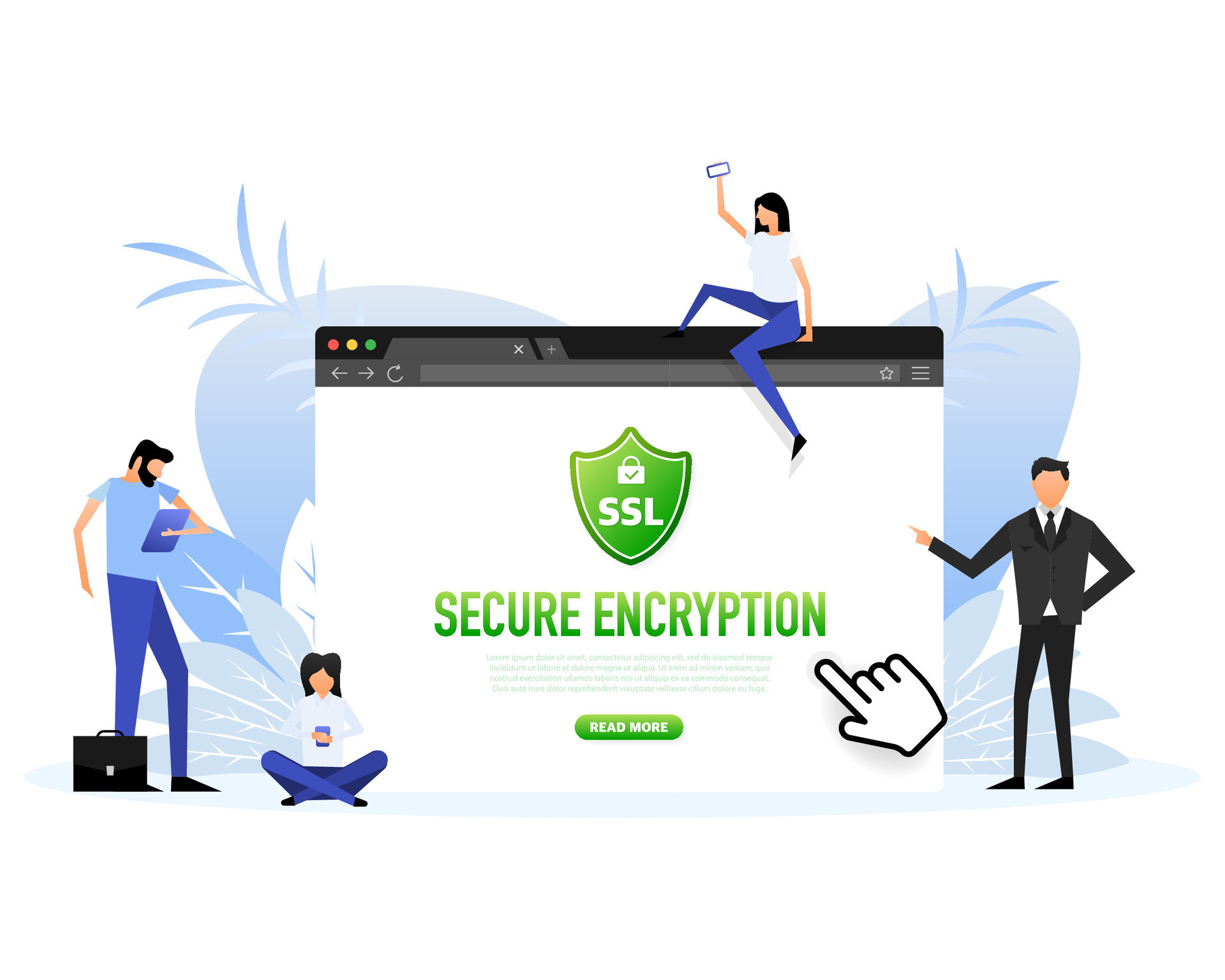 SSL encryption label. Flat people. Secure banner. Vector illustration ...