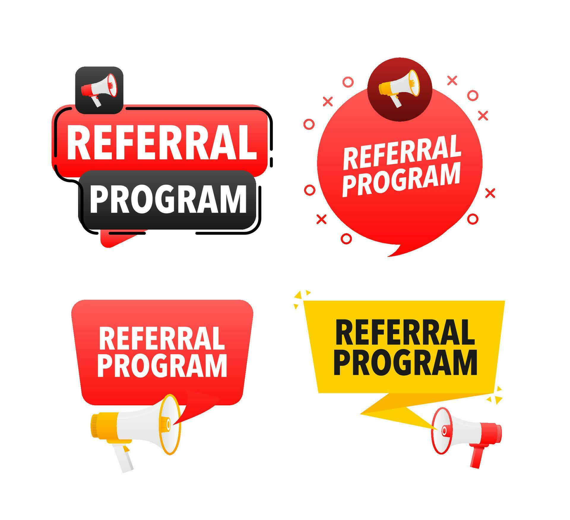 Megaphone label set with text referral program. Referral program announcement banner 36668341 ...