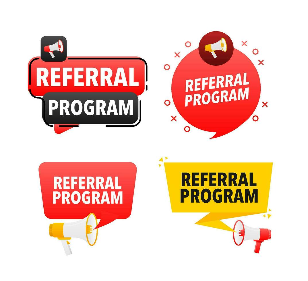 Megaphone label set with text referral program. Referral program ... Megaphone label set with text referral program. Referral program ...