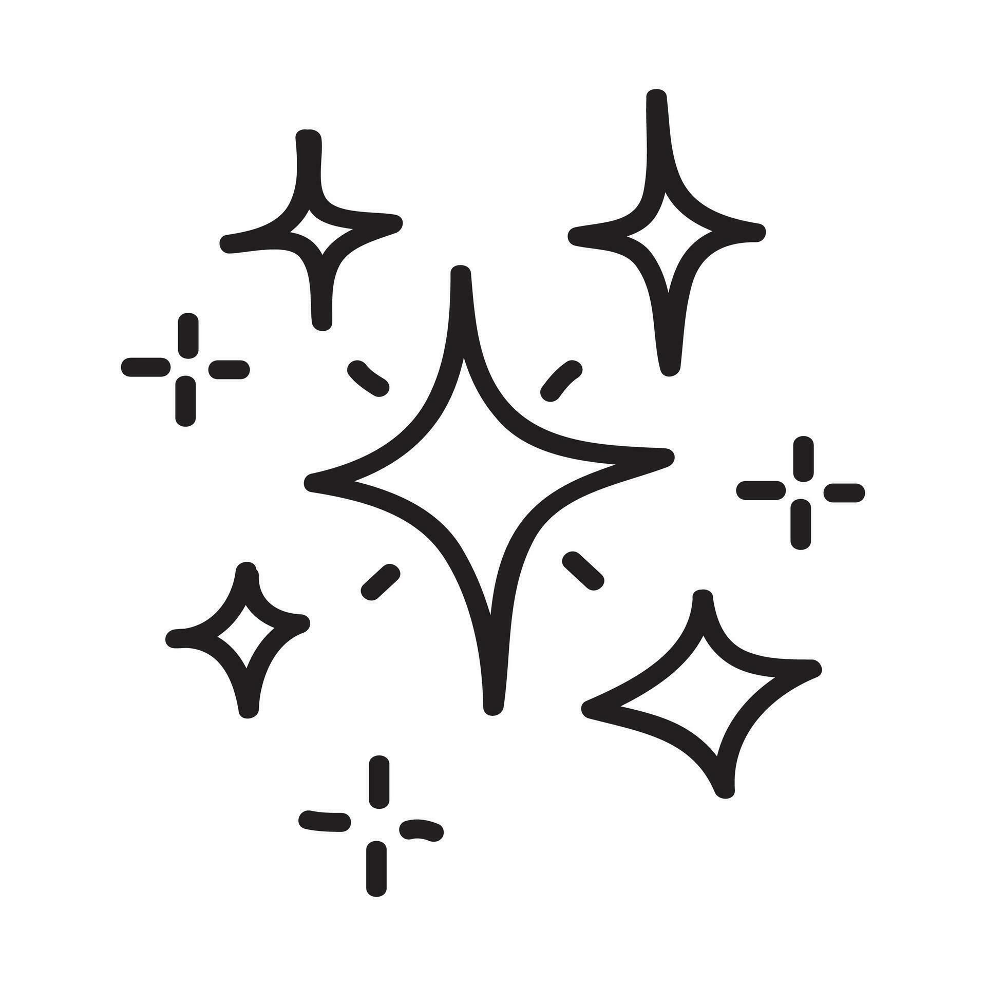 doodle set of vector stars sparkle icon, clean surface icon. Glowing light effect stars and ...