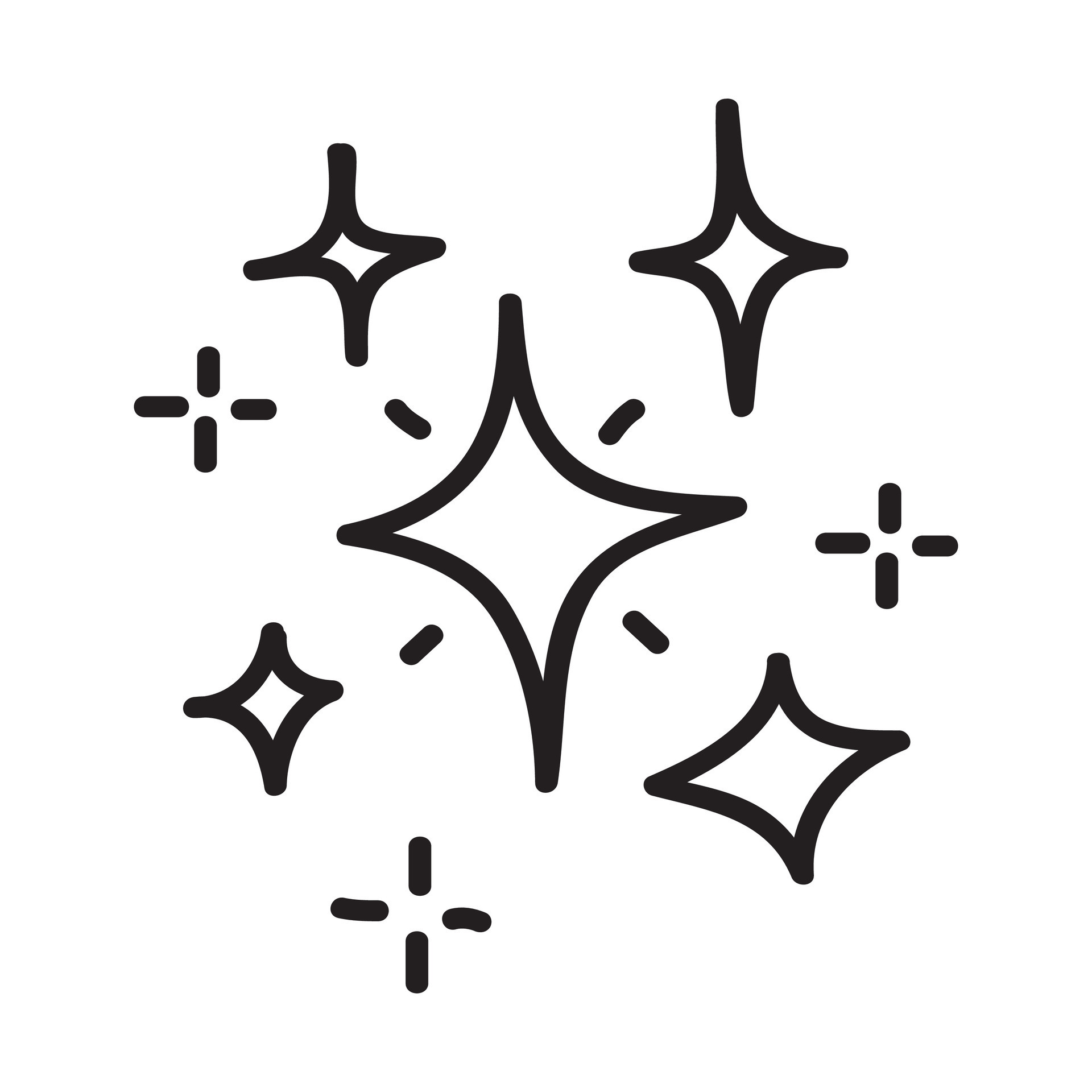 doodle set of vector stars sparkle icon, clean surface icon. Glowing light effect stars and ...