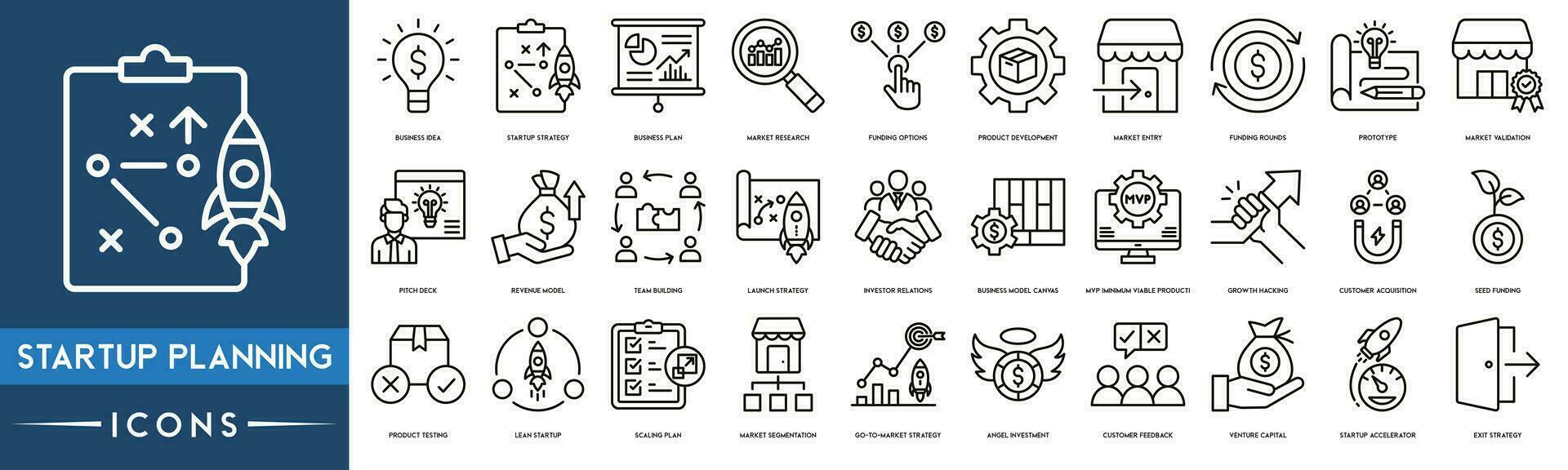 Startup Planning Outline Icon Collection Thin Line Set Contains Such Icons As Business Idea