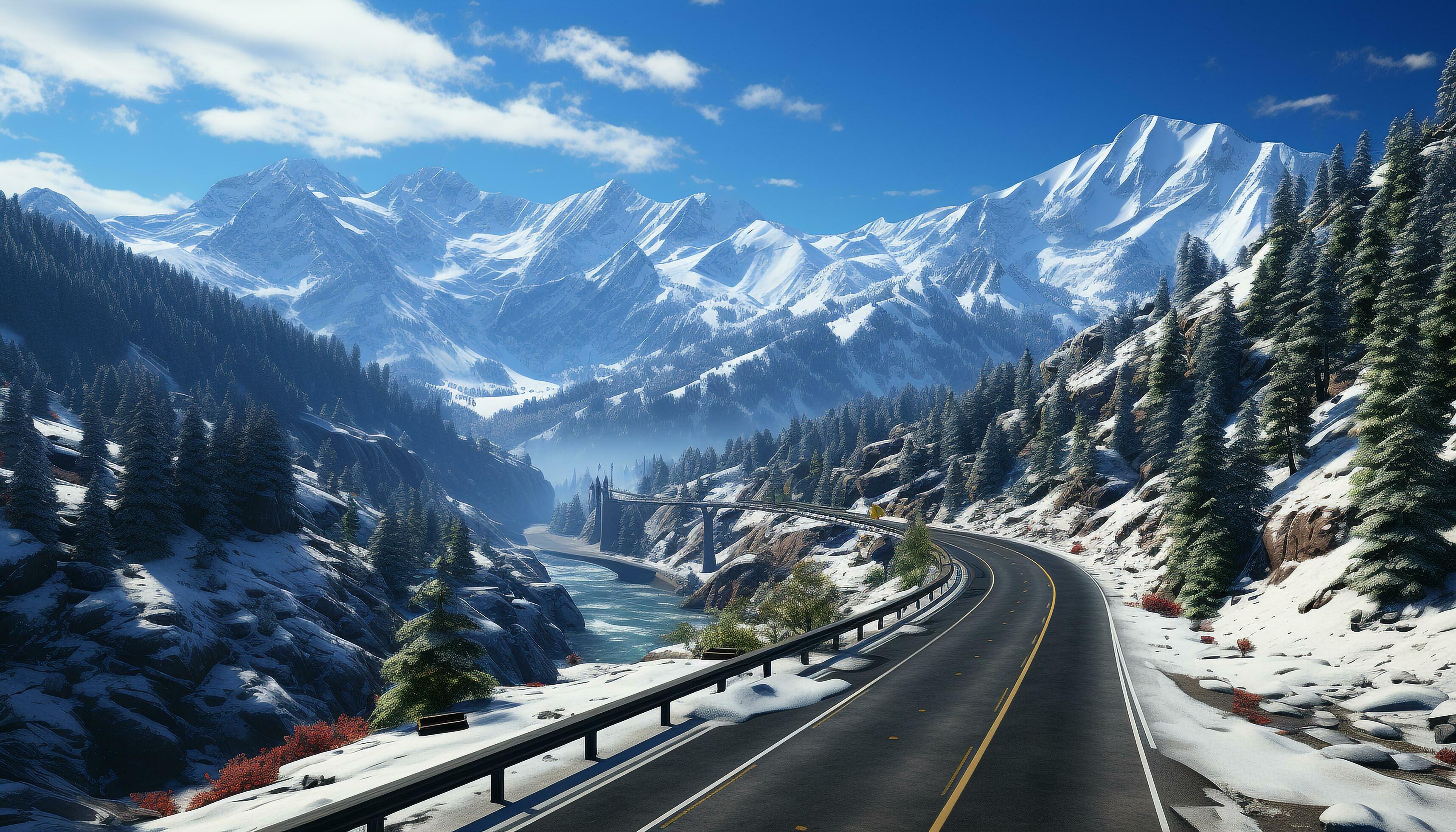 AI generated Snow capped mountains showcase the beauty of nature winter ...